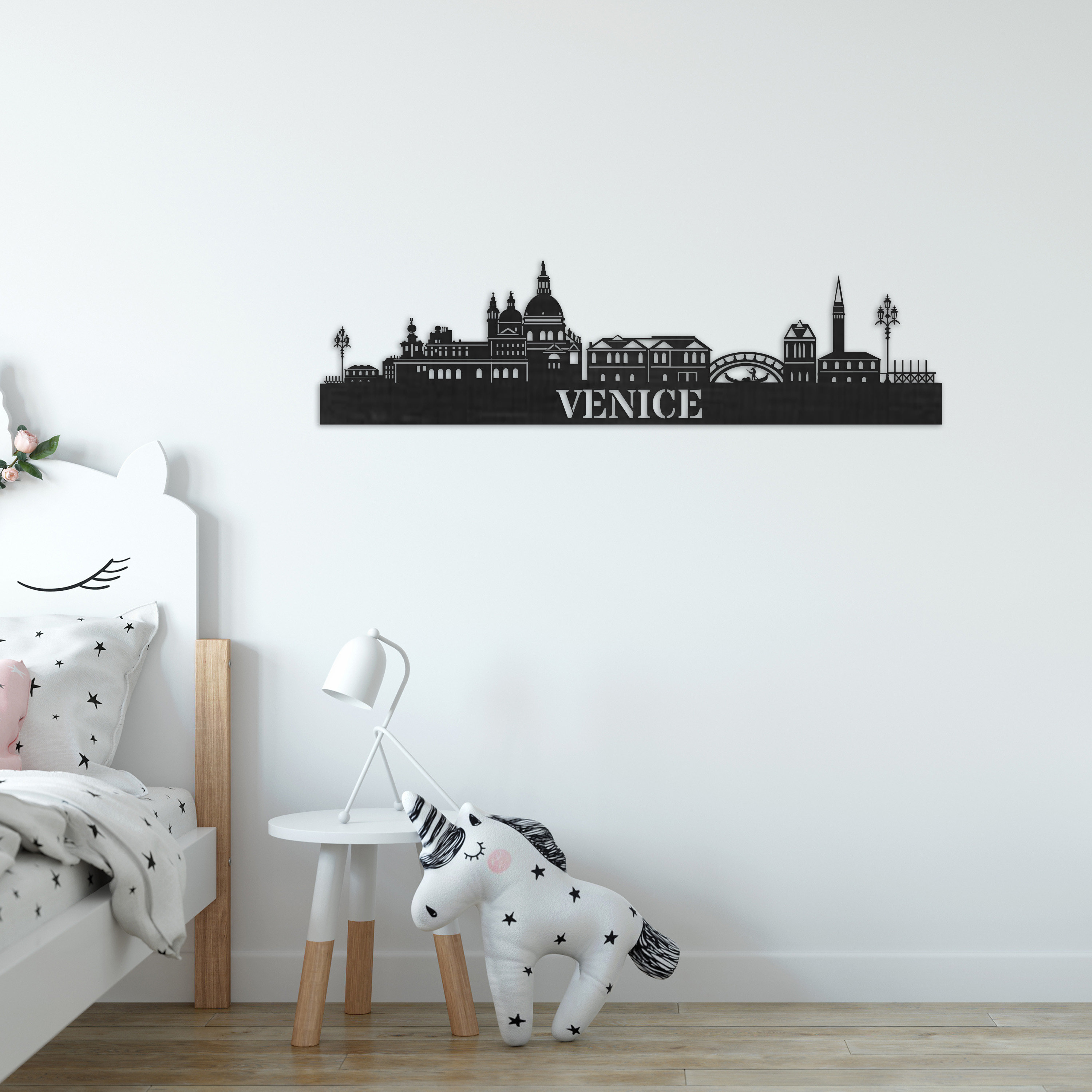 Trinx Venice City Skyline Hanging Wooden Wall Art Home Decor - Black ...