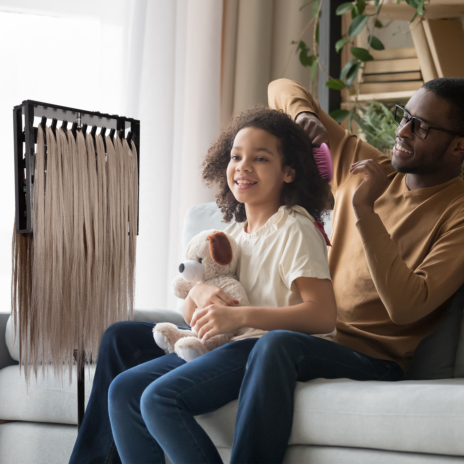 Rebrilliant Knepp Braiding Hair Rack Adjustable Wooden Standing Hair ...