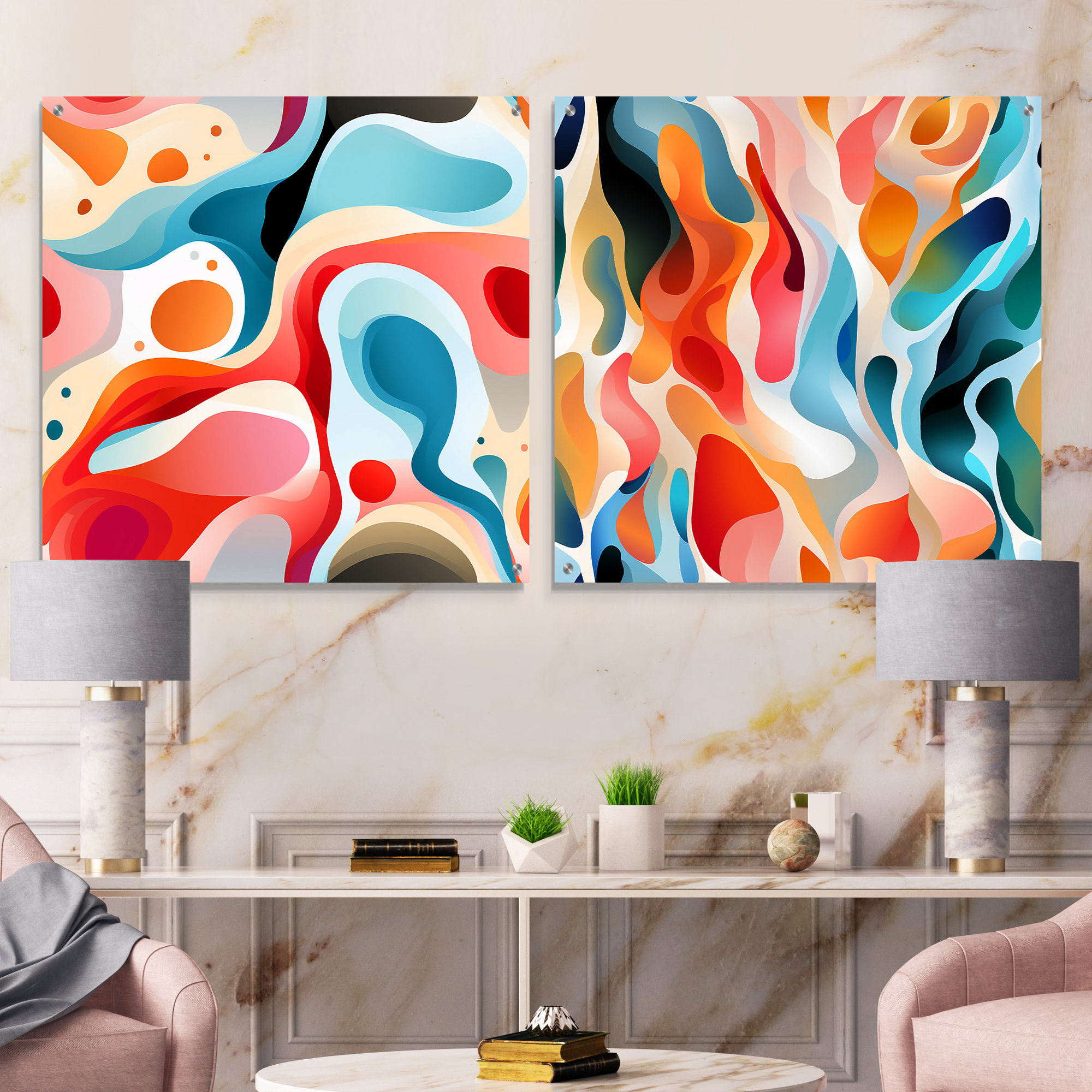 Design Art Multicolor Abstract Neutrality Wave - Abstract Acrylic Wall ...