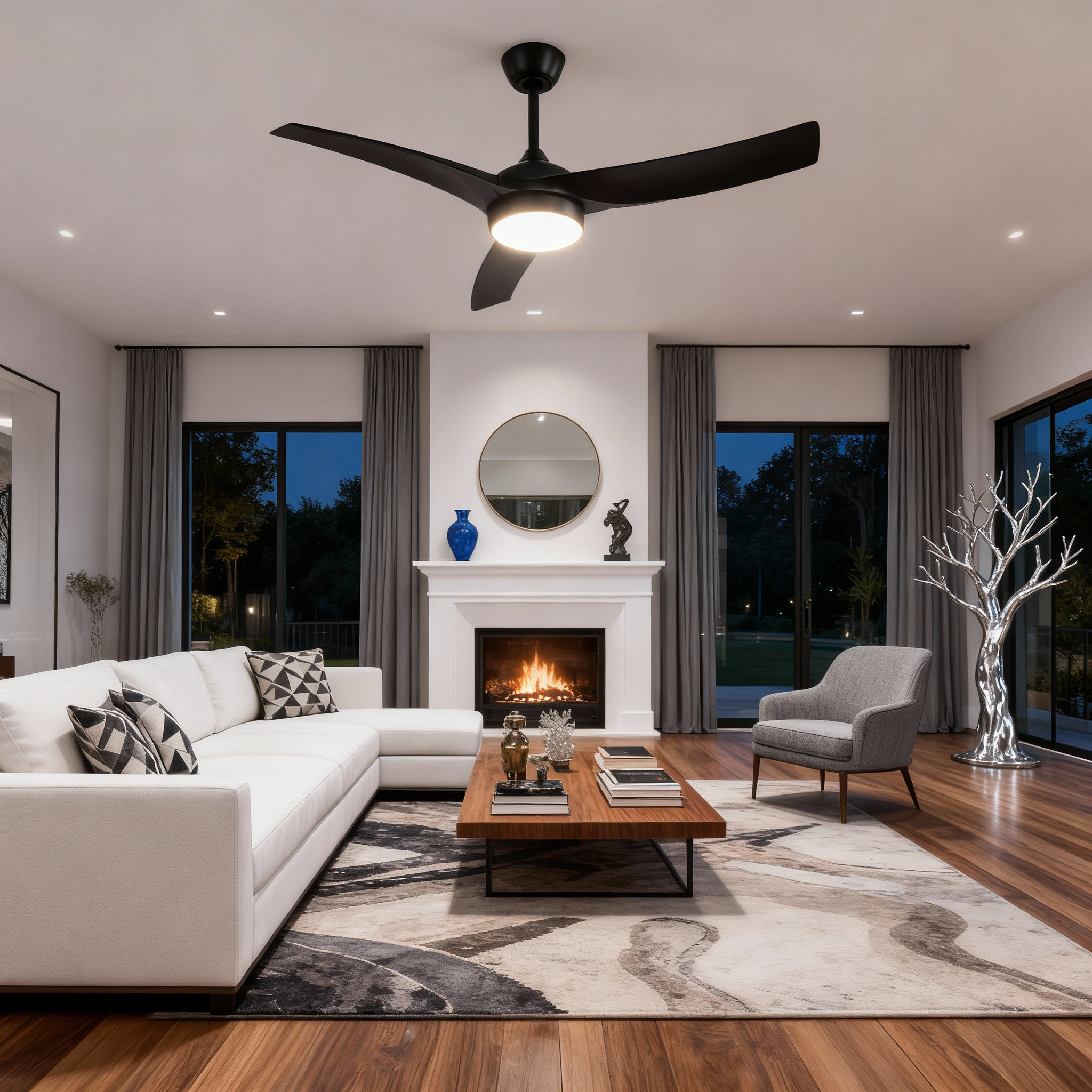 GRANDJOY 52" Modern Ceiling Fan with LED Light, Quiet DC Motor, Remote ...