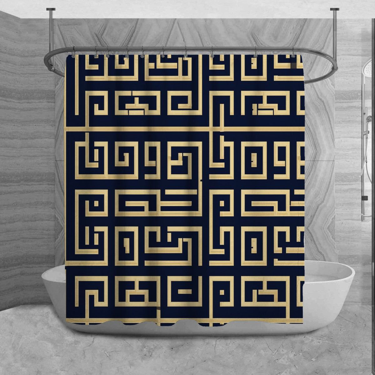 East Urban Home Greek Key Shower Curtain Pattern Bathroom Decor Gold ...