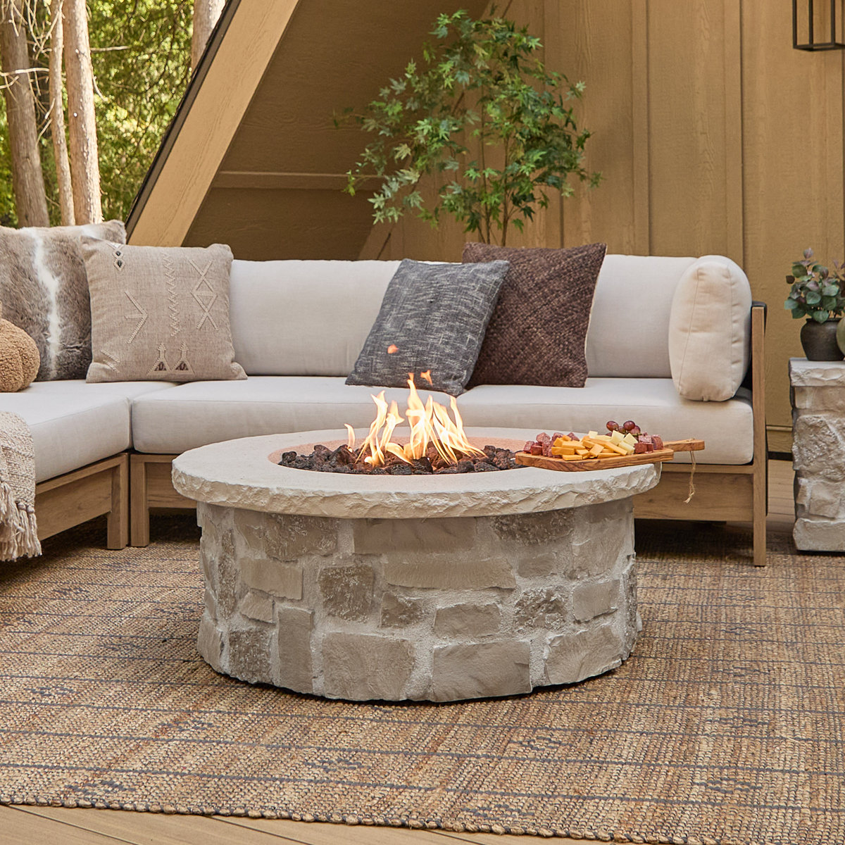 Real Flame Scottsdale 40" Round Stone Propane Fire Pit Table By Real ...