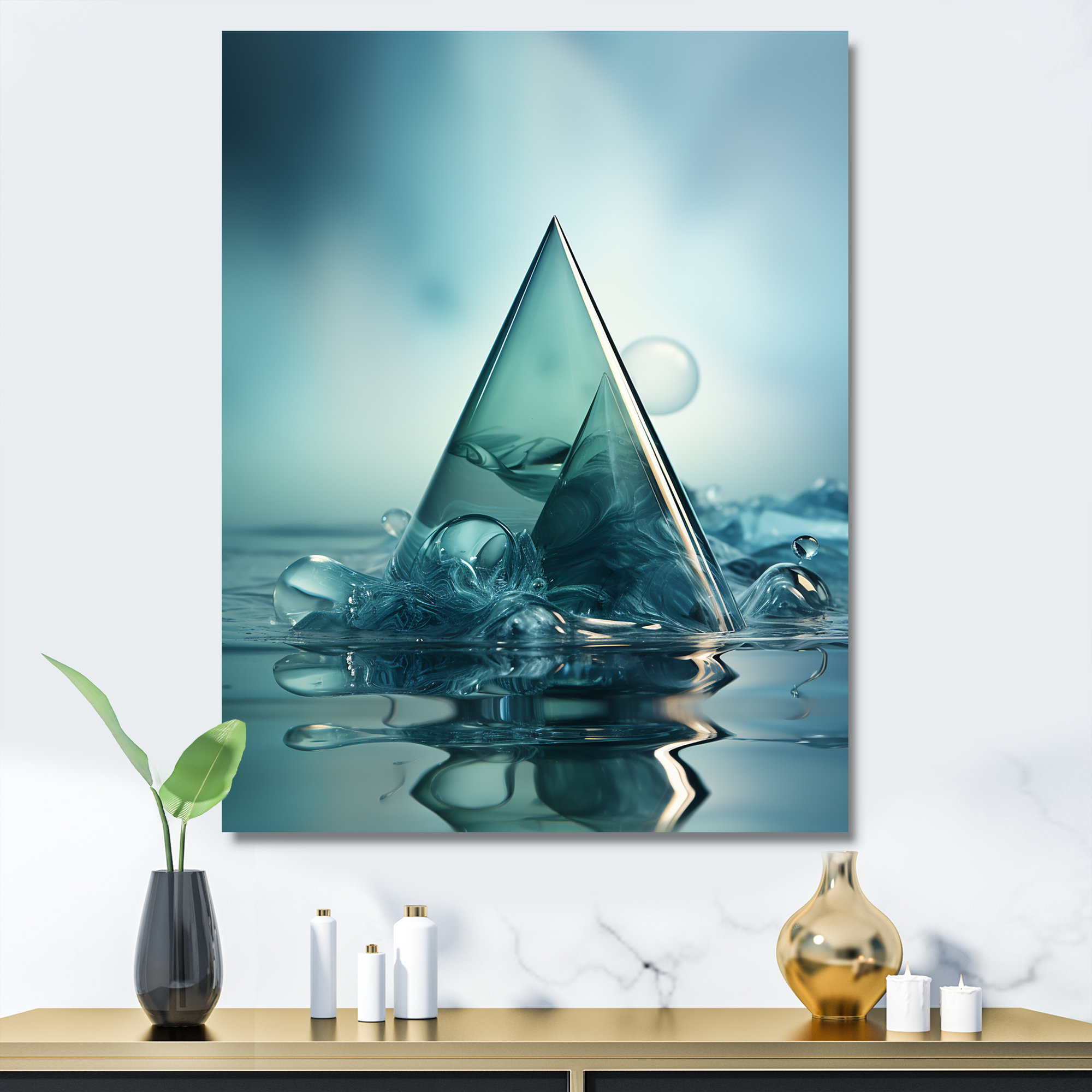 Ivy Bronx Emerald Blue Pyramid Shapes III - Abstract Wall Art Decor ...