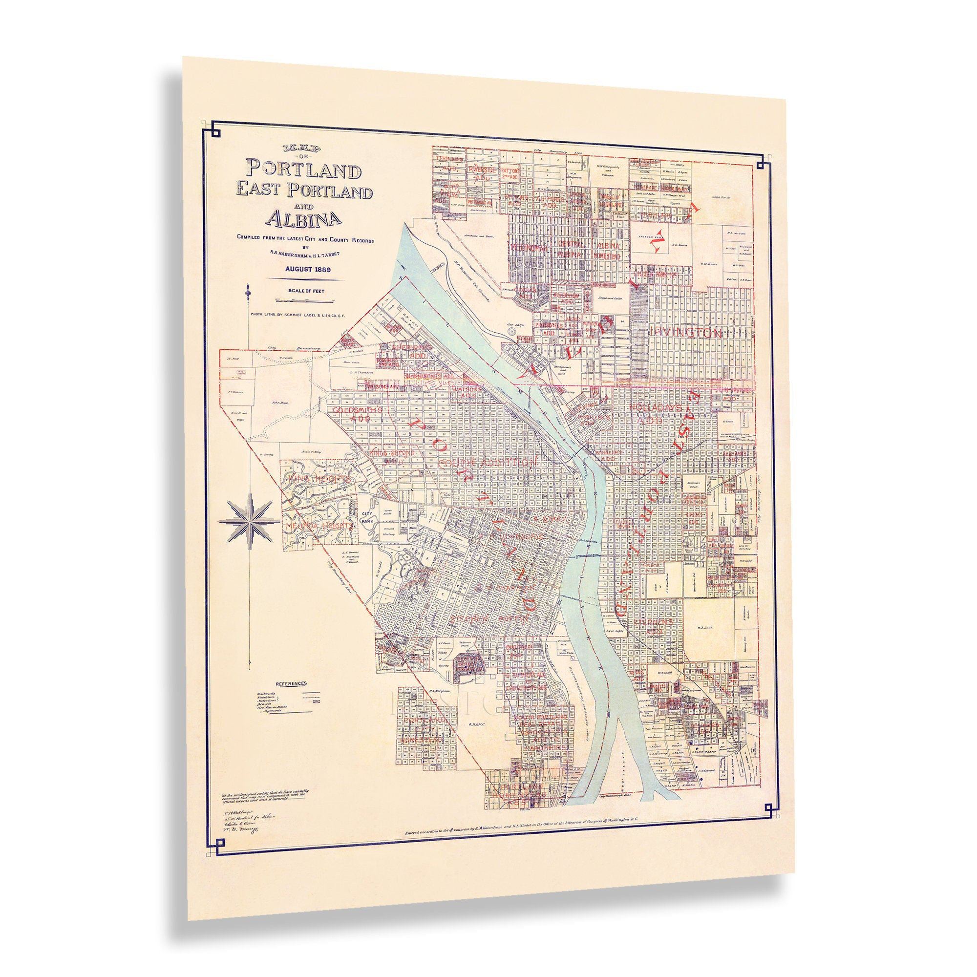 Williston Forge " 1889 Portland, East Portland & Albina Map Poster Wall ...