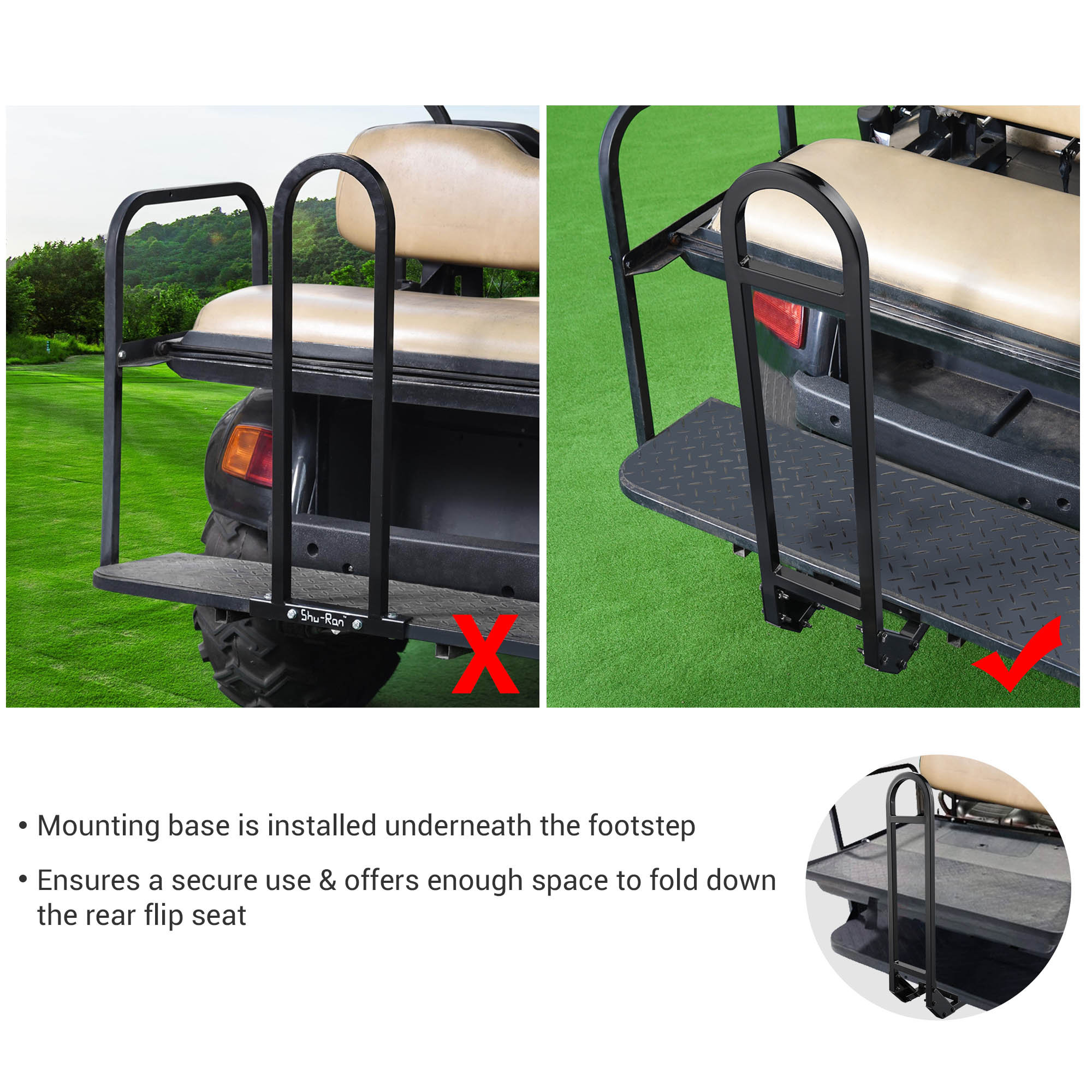 Yescom Golf Cart Rear Seat Safety Grab Bar Rear U-shaped Handle With ...