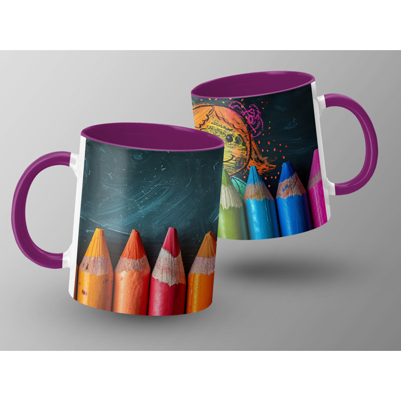 East Urban Home Set of 4 Kids Drawing Style 11oz Accent Mugs – White ...