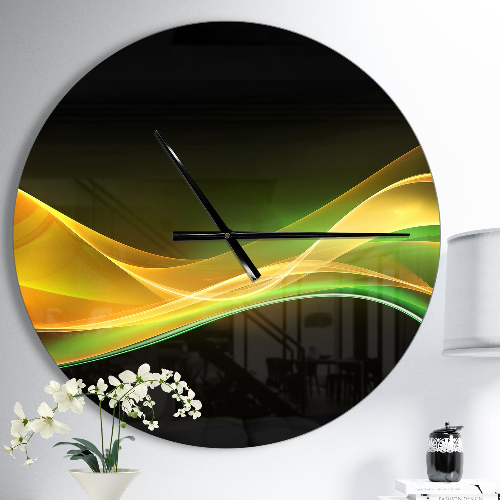 East Urban Home 3D Gold Green Wave Design - Modern wall clock | Wayfair