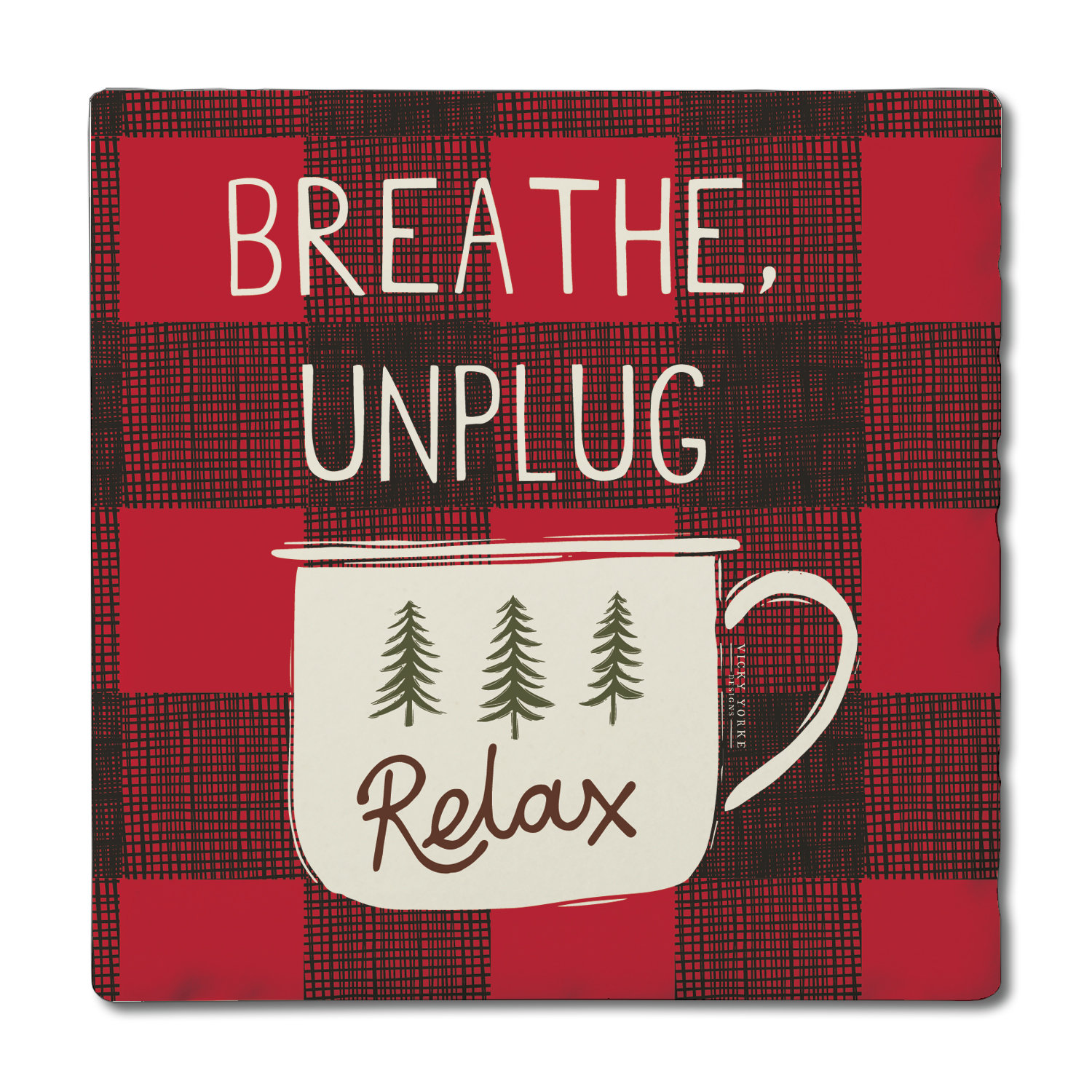 The Holiday Aisle® Breathe Unplug Relax Single Tumbled Tile Coaster ...