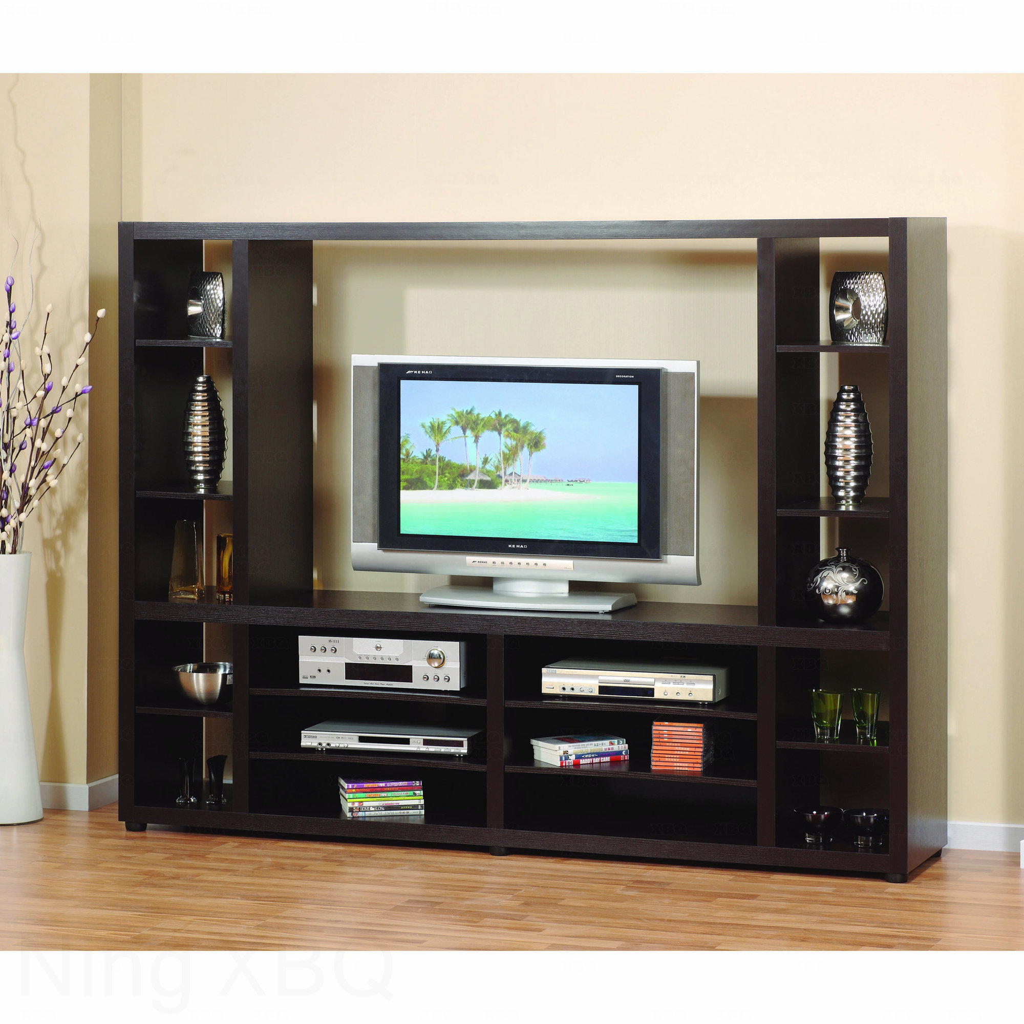 George Oliver Entertainment Center With Attached Display Shelves Media ...