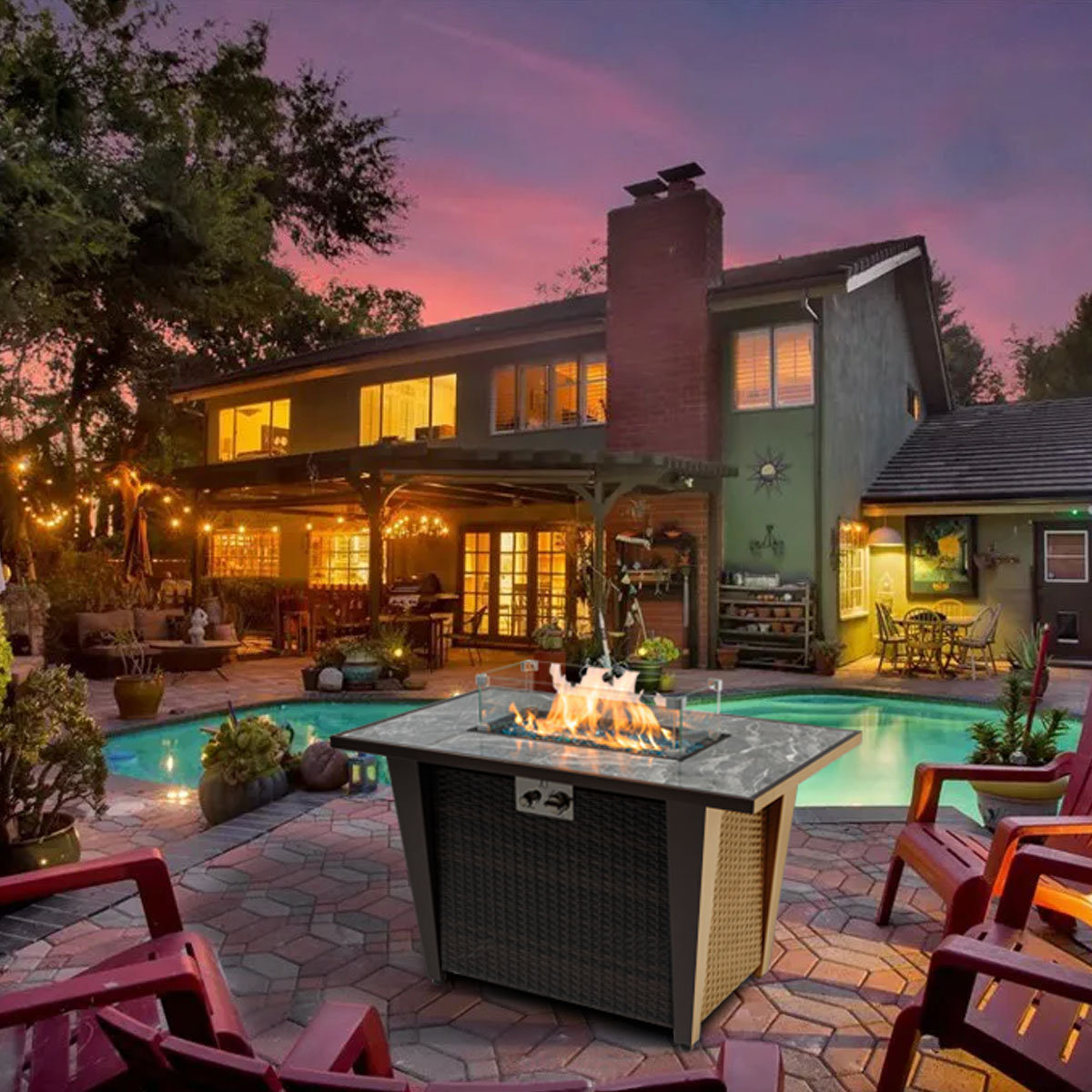 Brayden Studio® Beth 42'' Propane Fire Pit Table 50,000 BTU with Marble ...