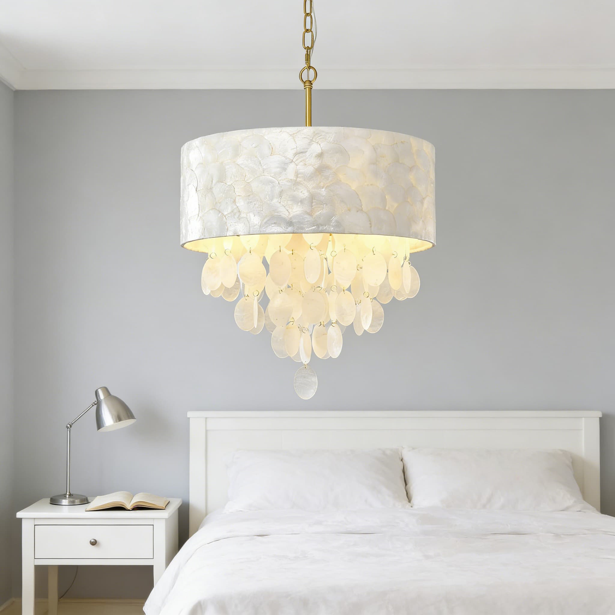17 Stories Coastal Capiz Shell Chandelier With Gold Finish, 17.7 Inch ...