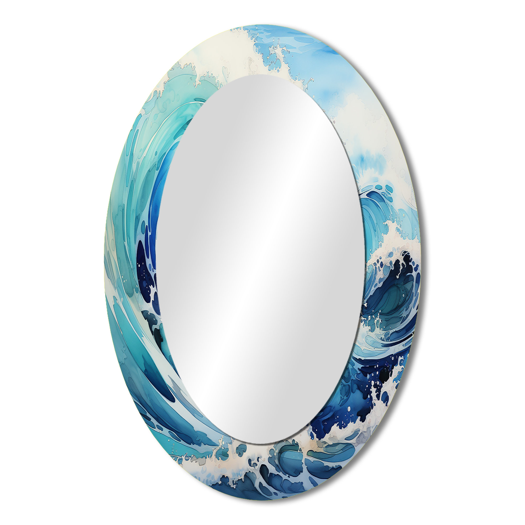Dovecove Blue Wave Ocean Storm - Blue Coastal Oval Wall Mirror | Wayfair