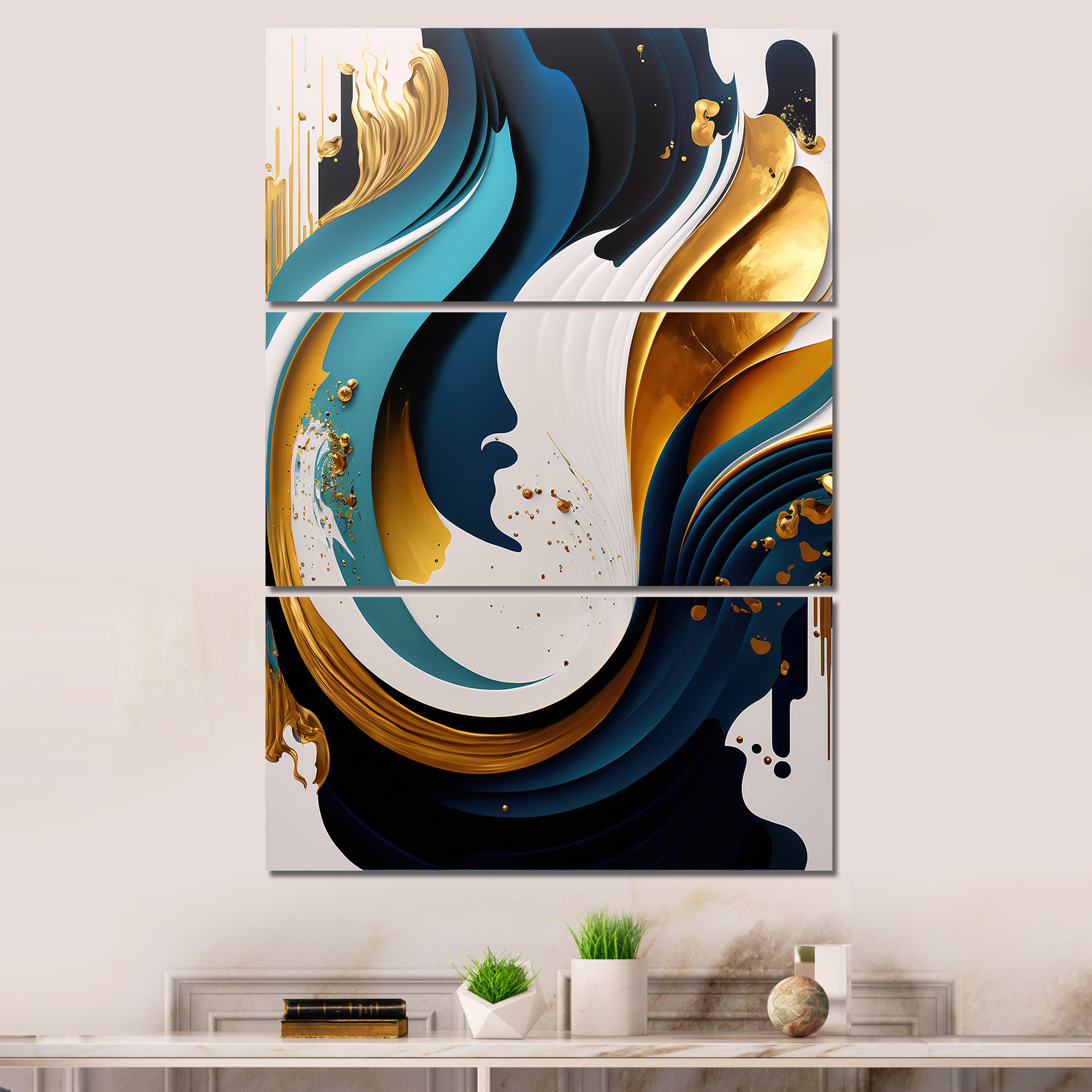 Orren Ellis Blue And Gold Modern Art Abstract Painting II - Modern ...