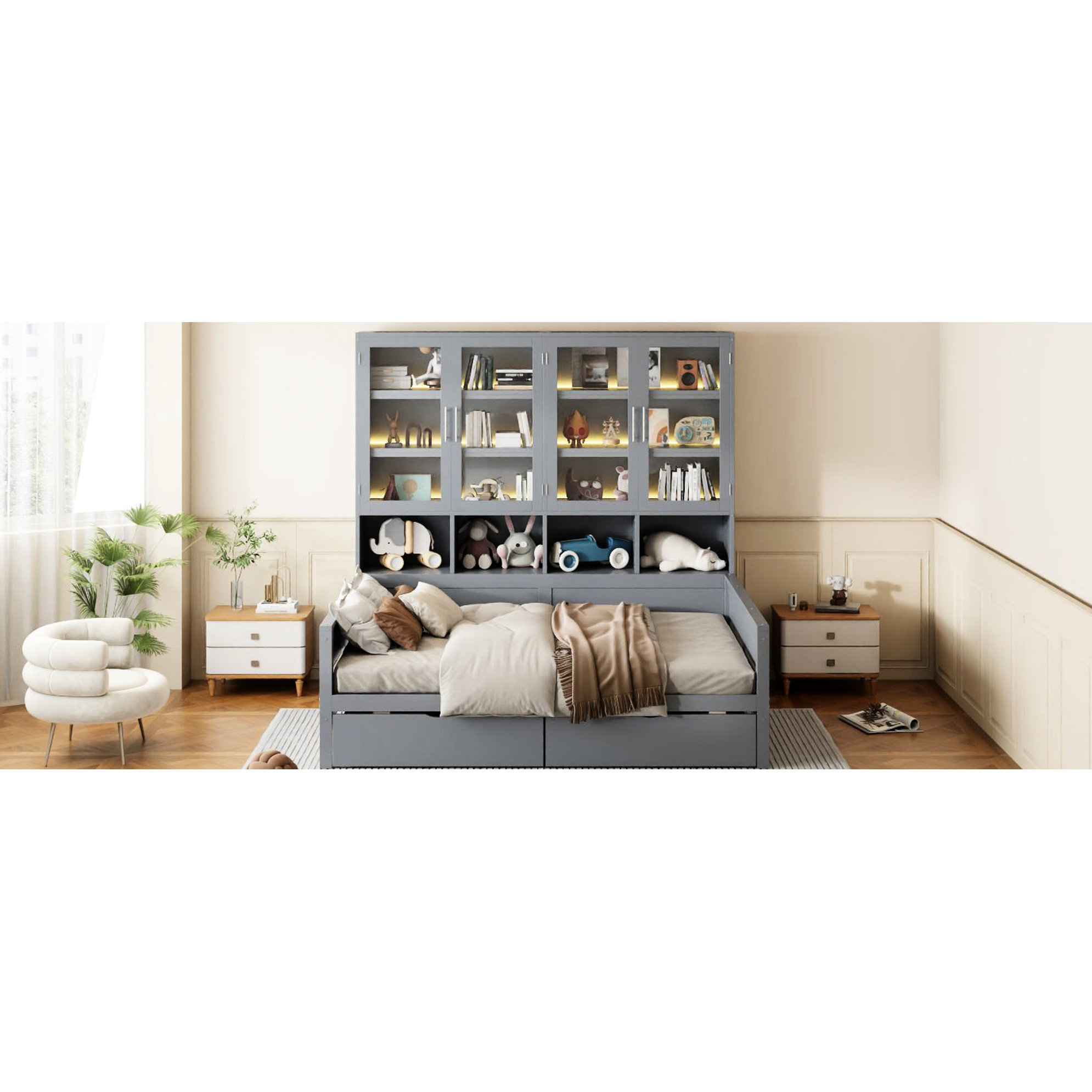 Red Barrel Studio Grey Wooden Daybed With Versatile Storage. Built-in ...