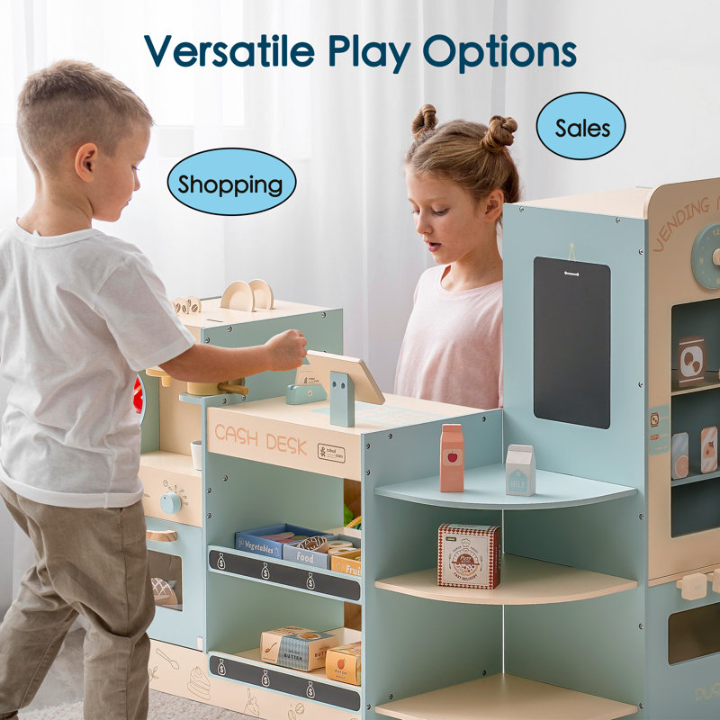 ROBUD Wooden Pretend Market Self-Checkout Station Playset, Preschool ...