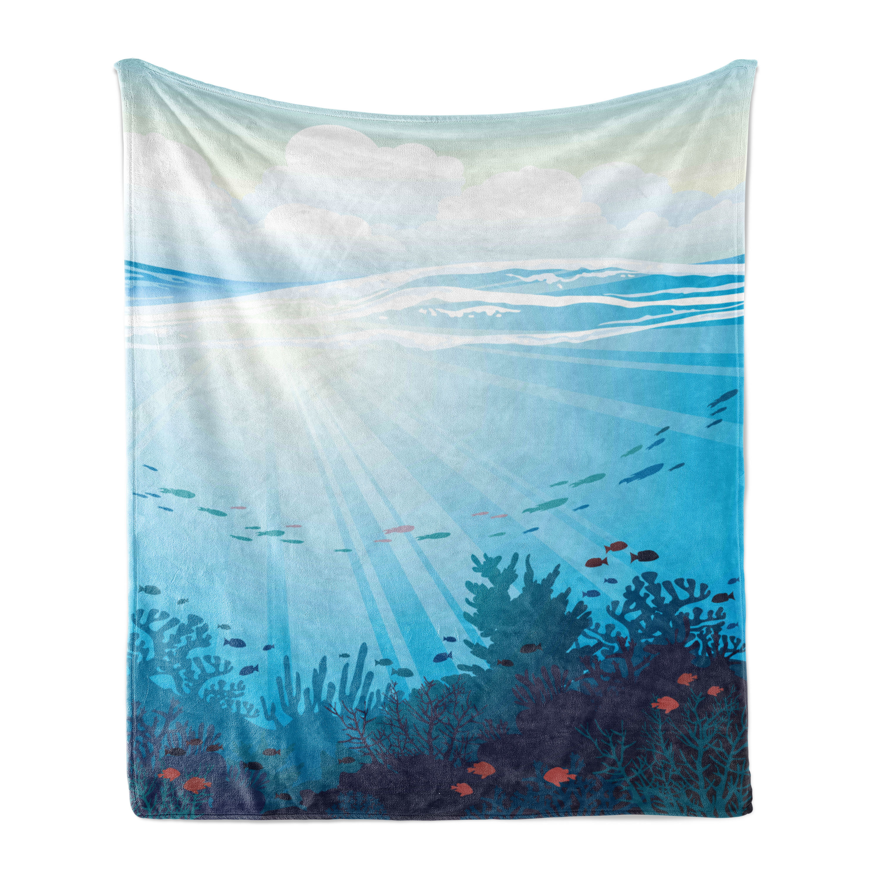Ambesonne Ocean Fleece Throw Blanket Fish Aquarium Coral Reefs Teal ...