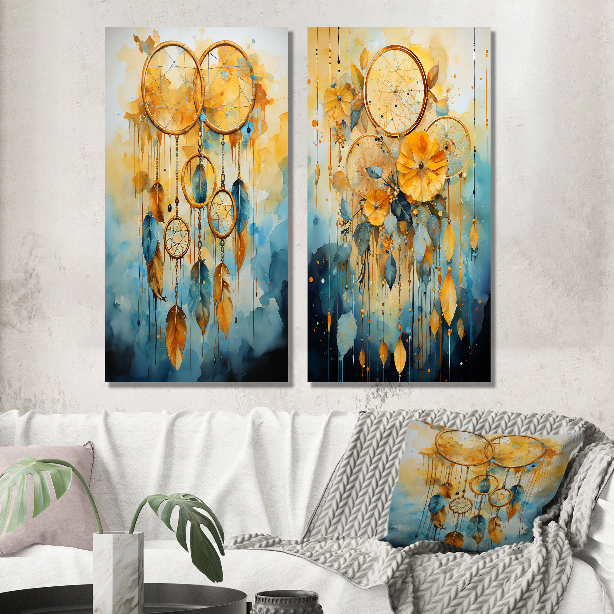 Bungalow Rose Dream Threads - Dream Catcher Canvas Prints Set Of 2 ...