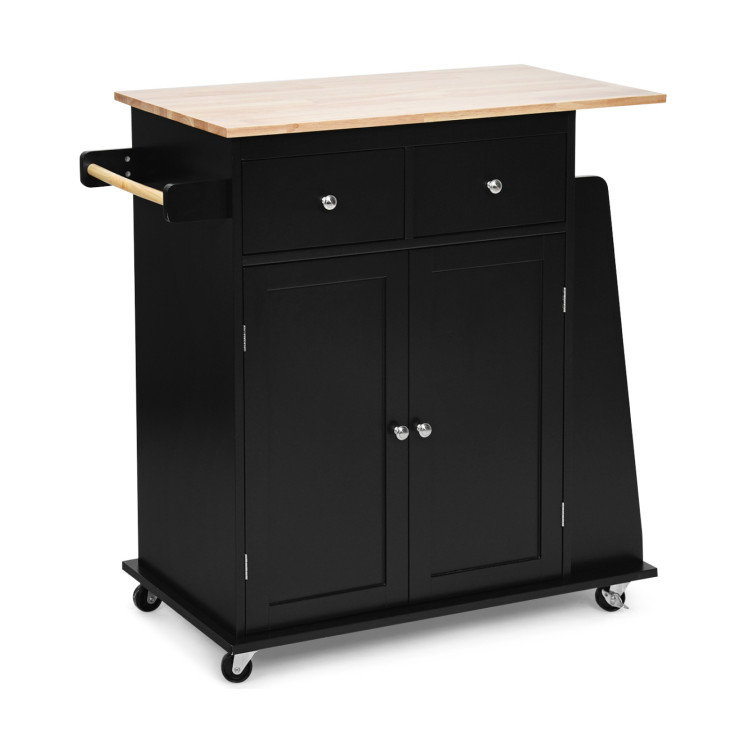 Gracie Oaks Rubber Wood Countertop Rolling Kitchen Island Cart | Wayfair