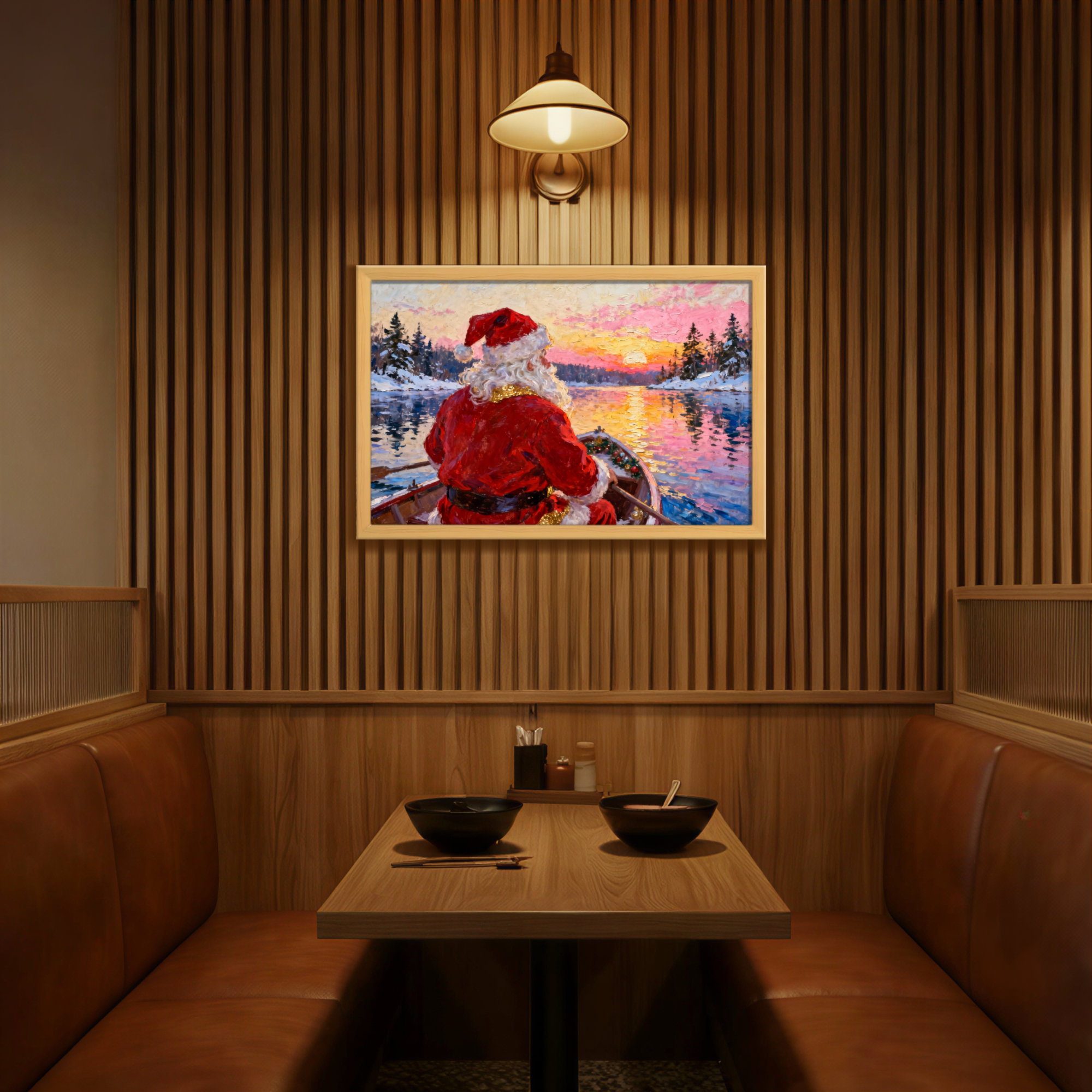 Astoria Grand Christmas Santa Rowing Boat Sunset Winter Landscape | Wayfair