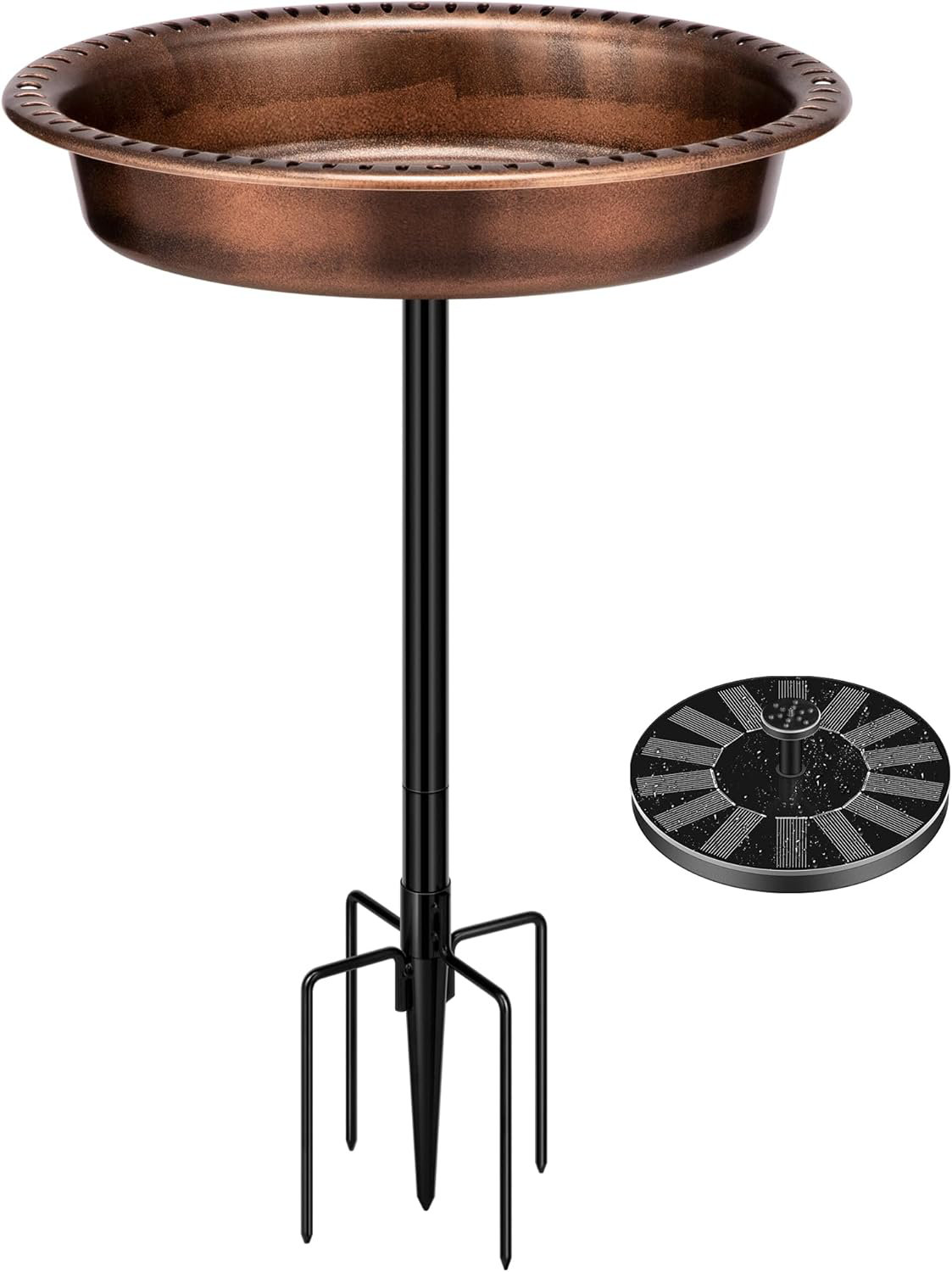 Ebern Designs Polyresin Oval Bird Bath Bowl with Solar Fountain ...