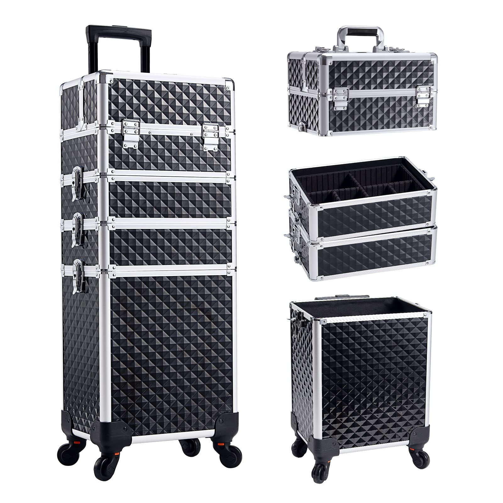 XMVJHOME 4-In-1 Rolling Makeup Case Train Case Trolley Box For Makeup ...