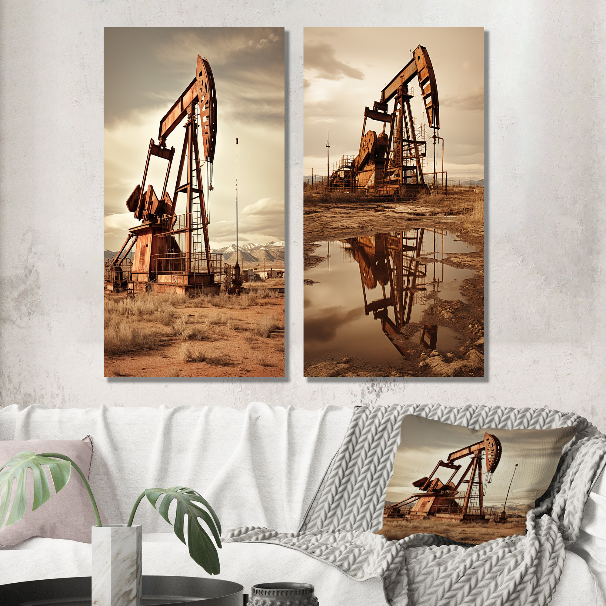 Winston Porter Modern Sepia Drilling Rig Field - Oil Rigs / Fields ...