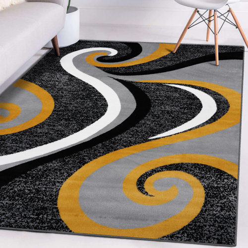 Ebern Designs Laurence Performance Yellow/Black/Gray Rug & Reviews ...
