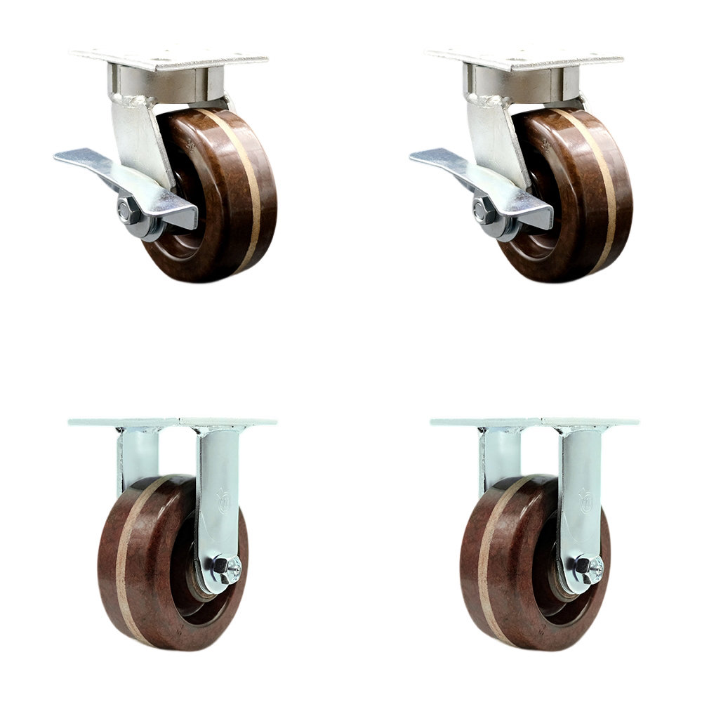 Service Caster 5 Inch Kingpinless High Temp Phenolic Wheel Caster Set 2 ...