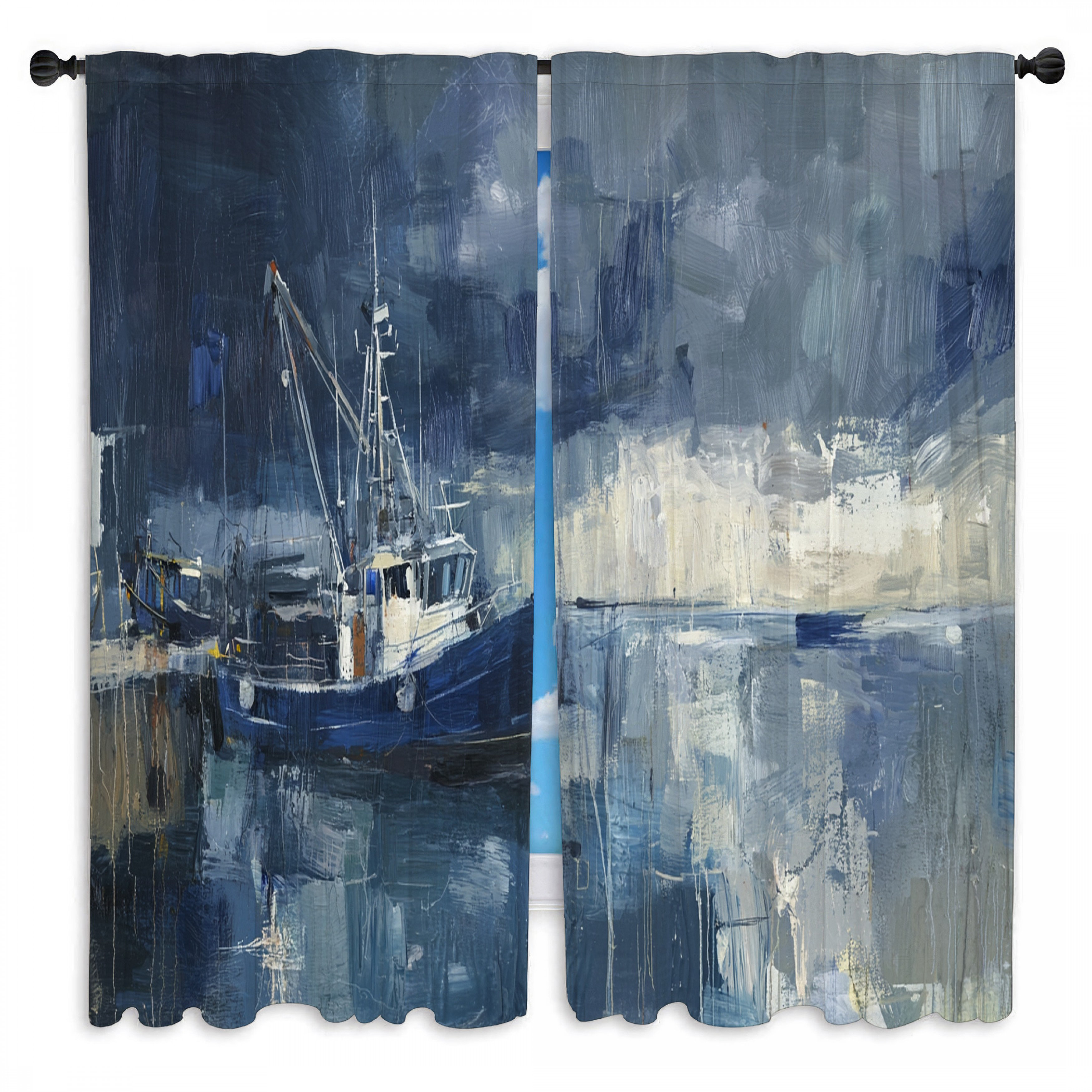 Rosecliff Heights Boat Window Curtains Marine Coastal Beach Drapes - 2 ...