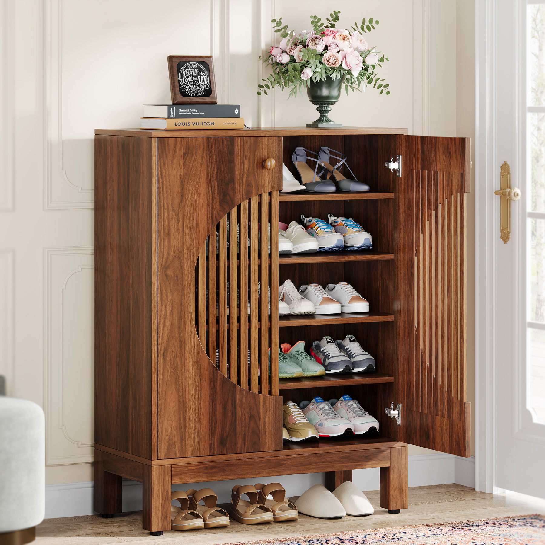 Millwood Pines 20 Pair Shoe Storage Cabinet With Louvered Doors ...