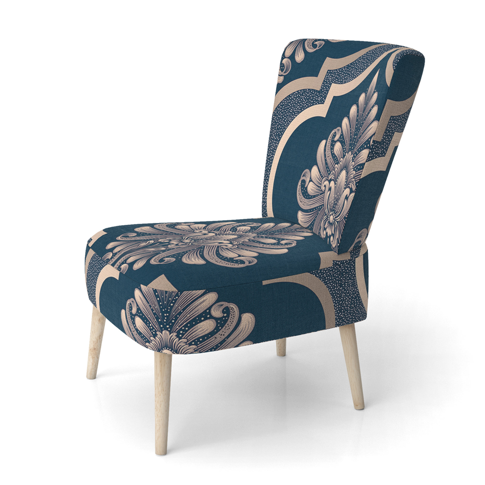Dakota Fields Blue Damask - Upholstered Patterned Accent Side Chair ...