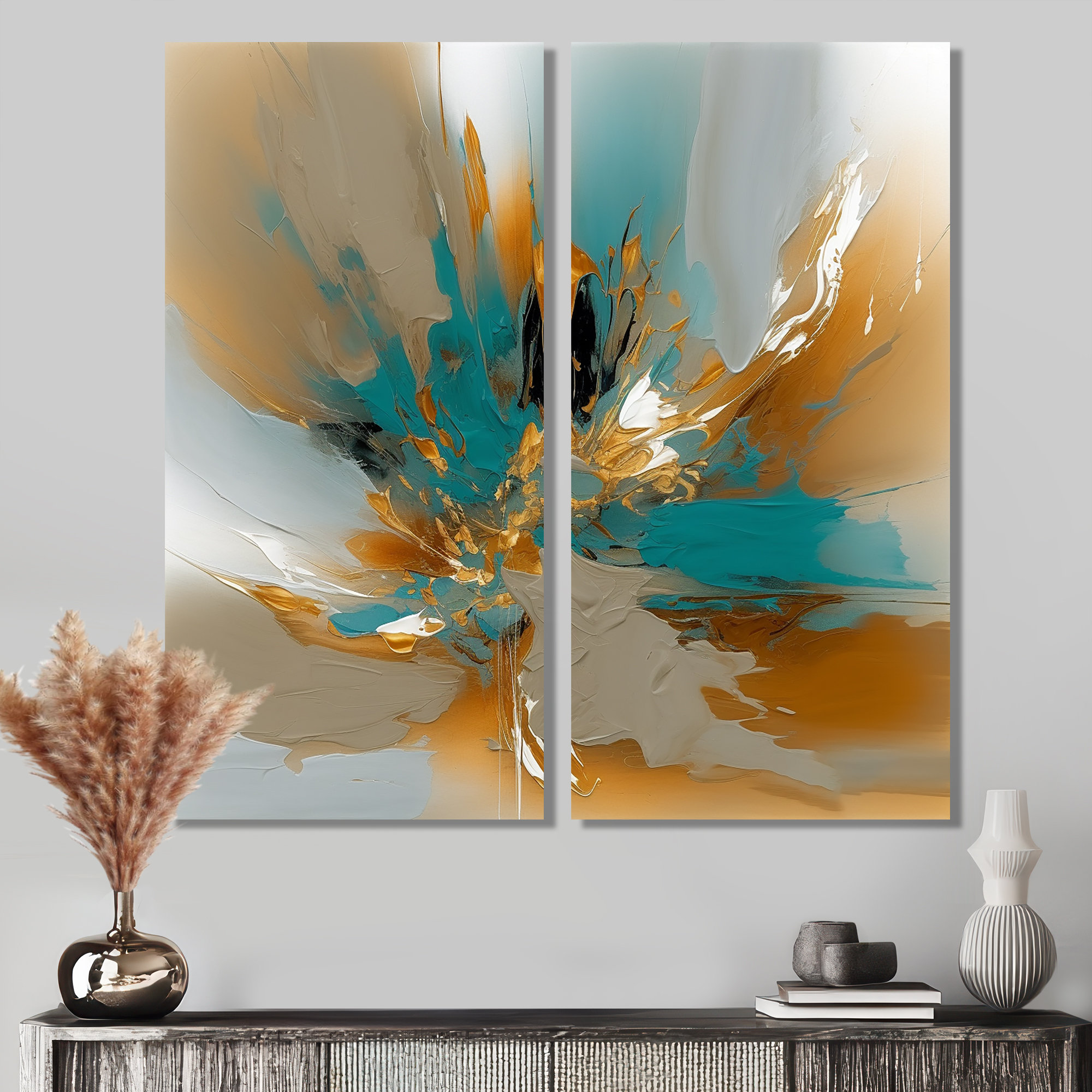 Design Art Gold And Turquoise Marble Fuild Ink I - Modern Wall Decor ...
