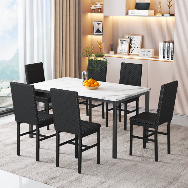 Ebern Designs 6-Person (7-Piece) Rectangular Kitchen Dining Table And ...