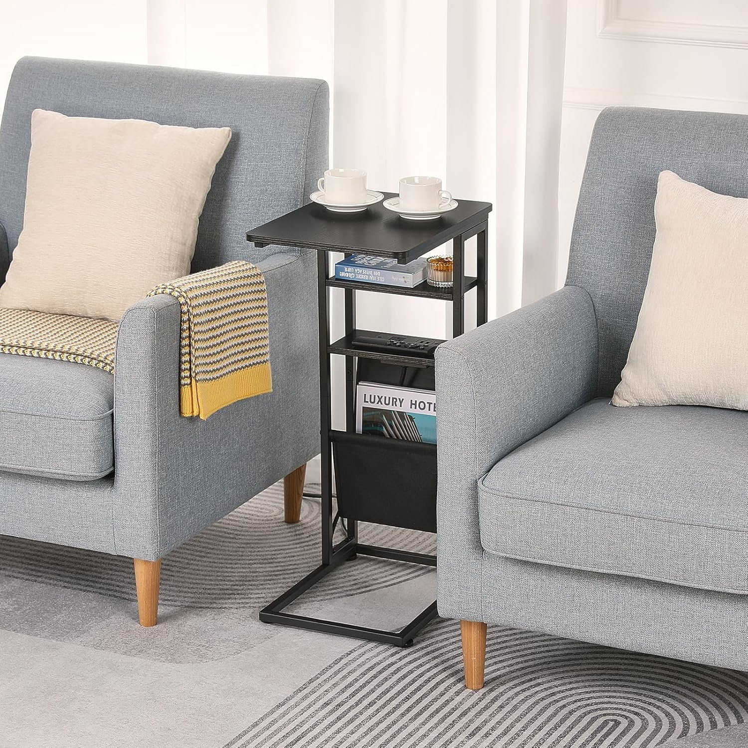 17 Stories C Shaped End Table for Couch, C Shaped Side Table with ...