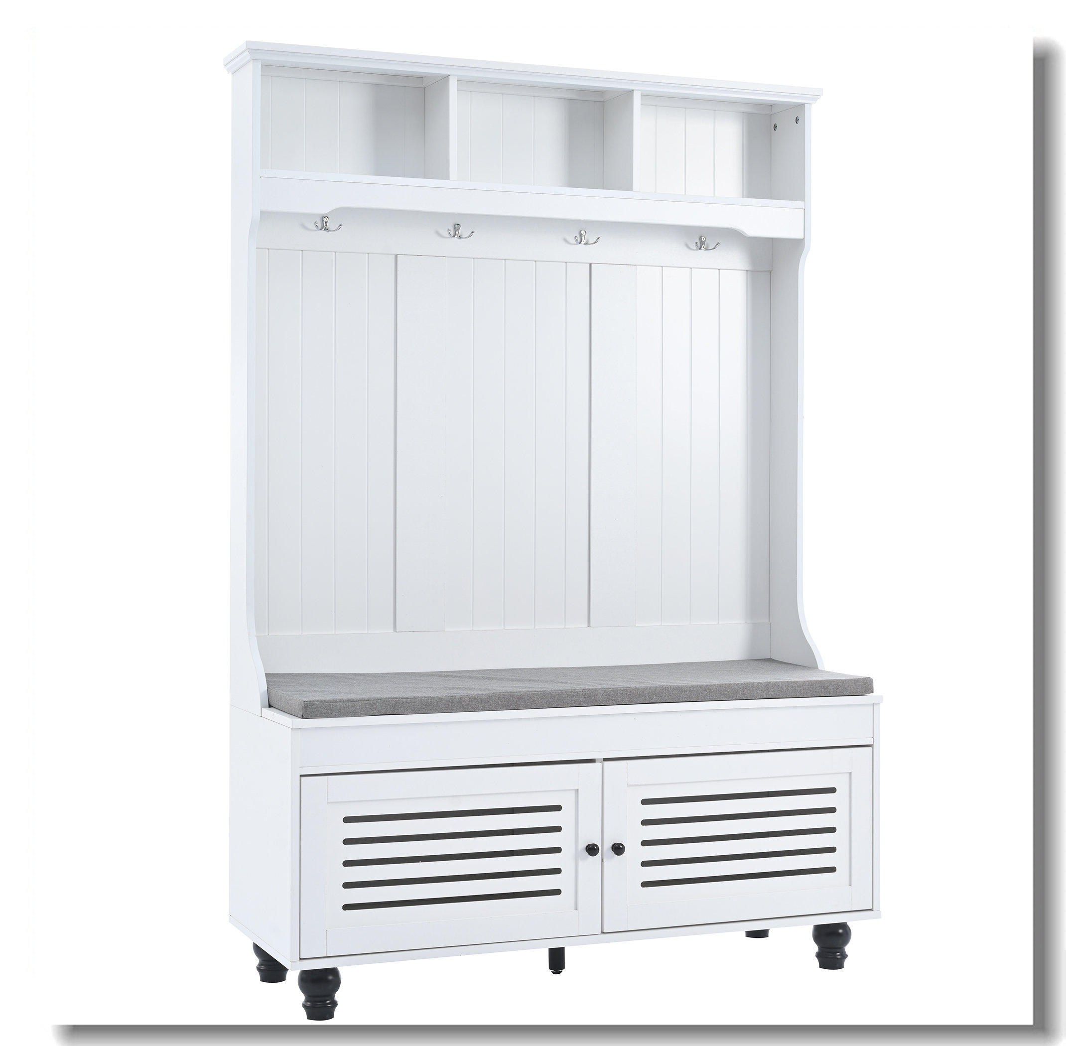 yuanhuan 5-In-1 Entryway Bench With Shutter-Shaped Doors, Coat Rack ...