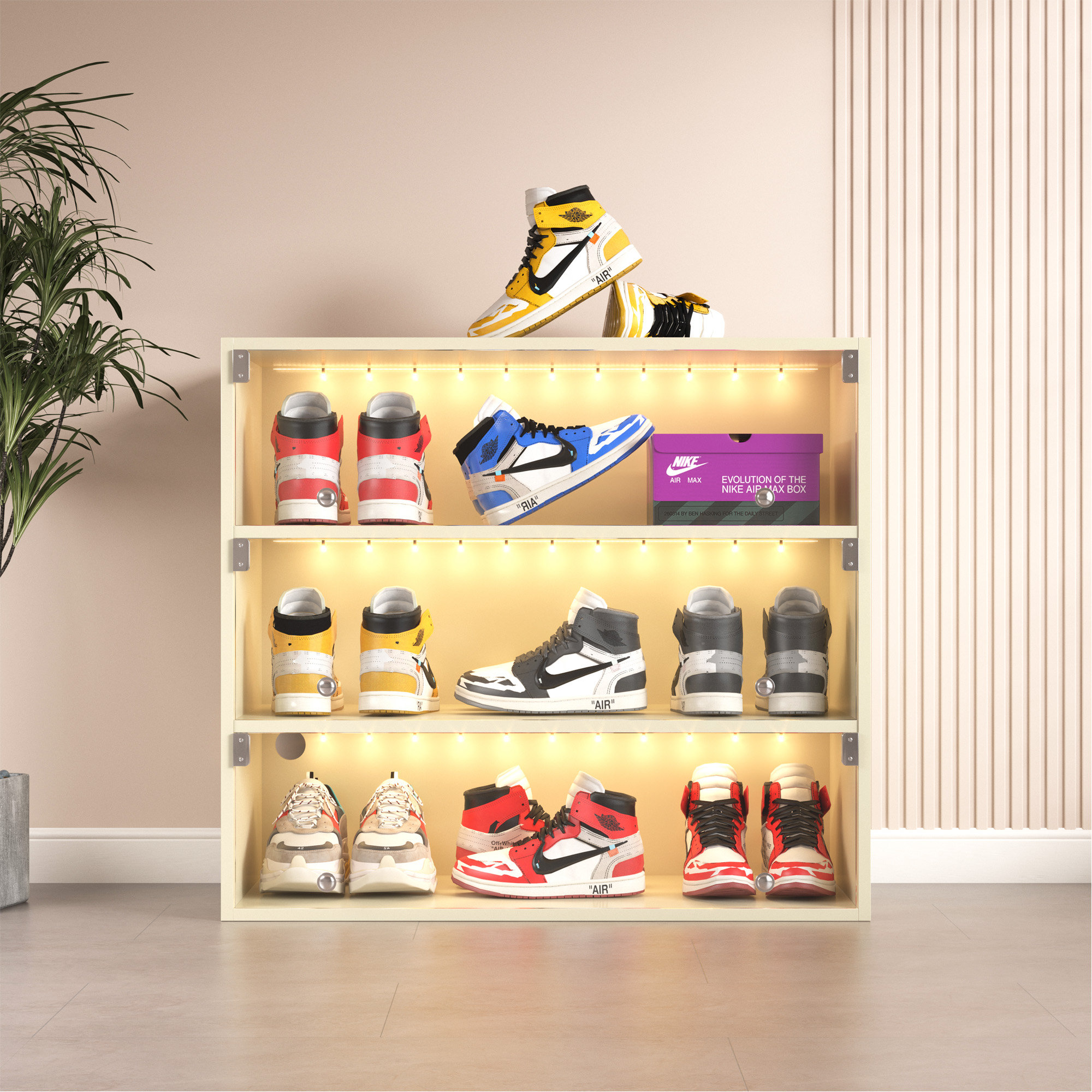 Ebern Designs LED Shoe Box With Glass Doors, Ideal For Sneaker Storage ...