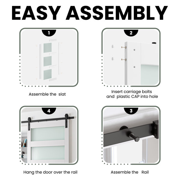 LDB_BUILDING 3-Lite Frosted Glass and Wood Paneled Barn Door with ...