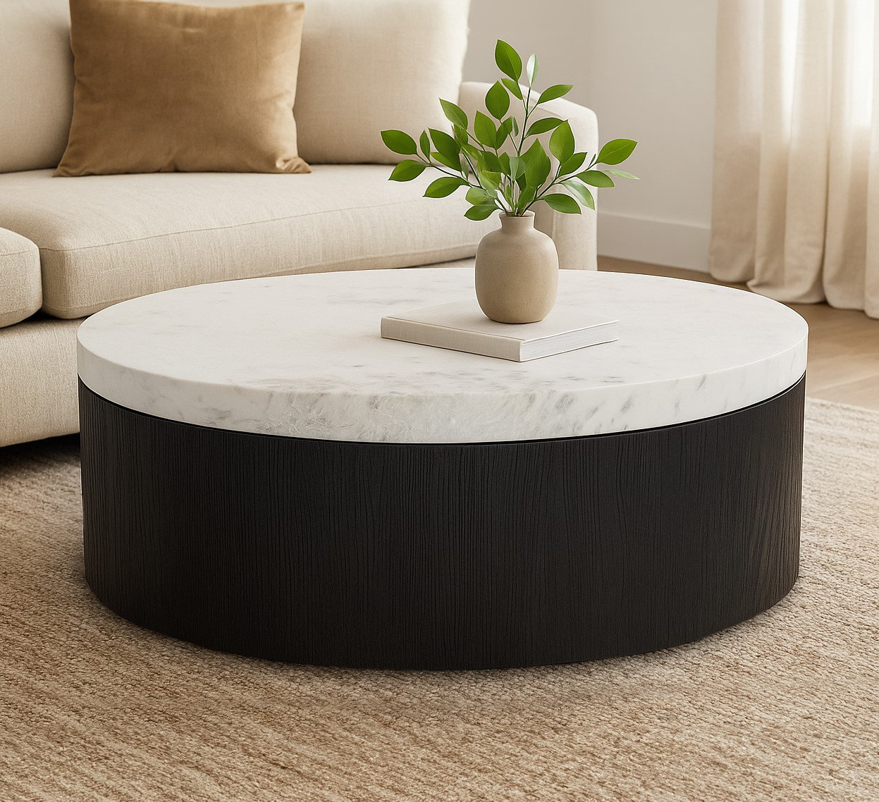 MOTI Furniture Redondo Jameson Marble Top Cocktail Table With Solid ...