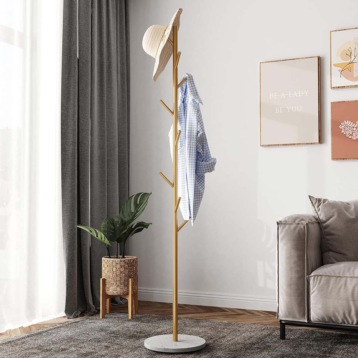 Mercer41 Free-Standing Coat Rack Gold, Hat Hanger Hall Tree, Metal Coat ...