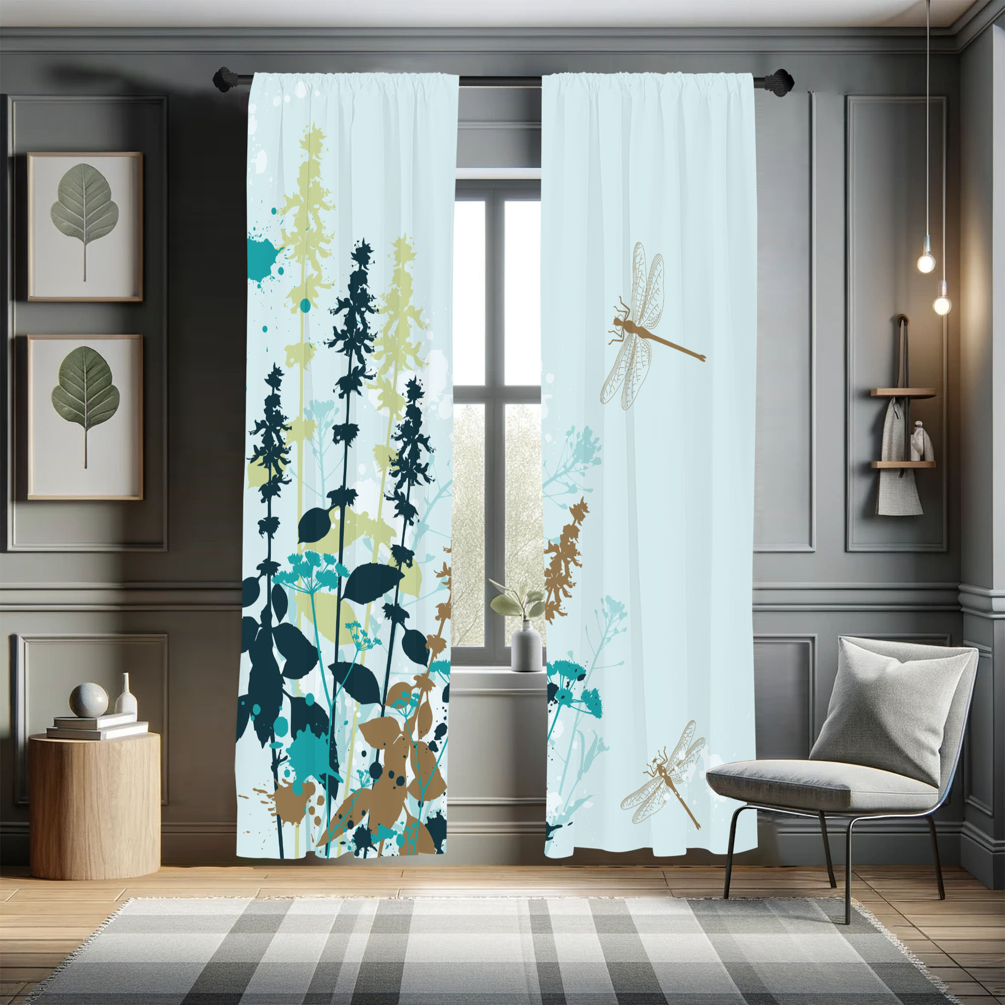 Ebern Designs Dragonfly Curtains, Wildflowers Pattern Art, Pair of 28 ...