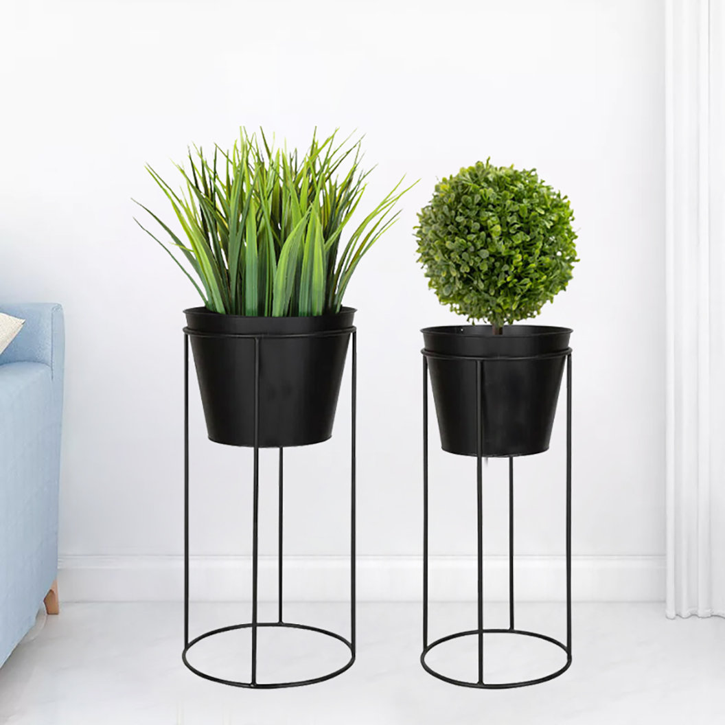 Latitude Run® Honorae 2 Piece Black Flower Pot Plant Stand | Wayfair