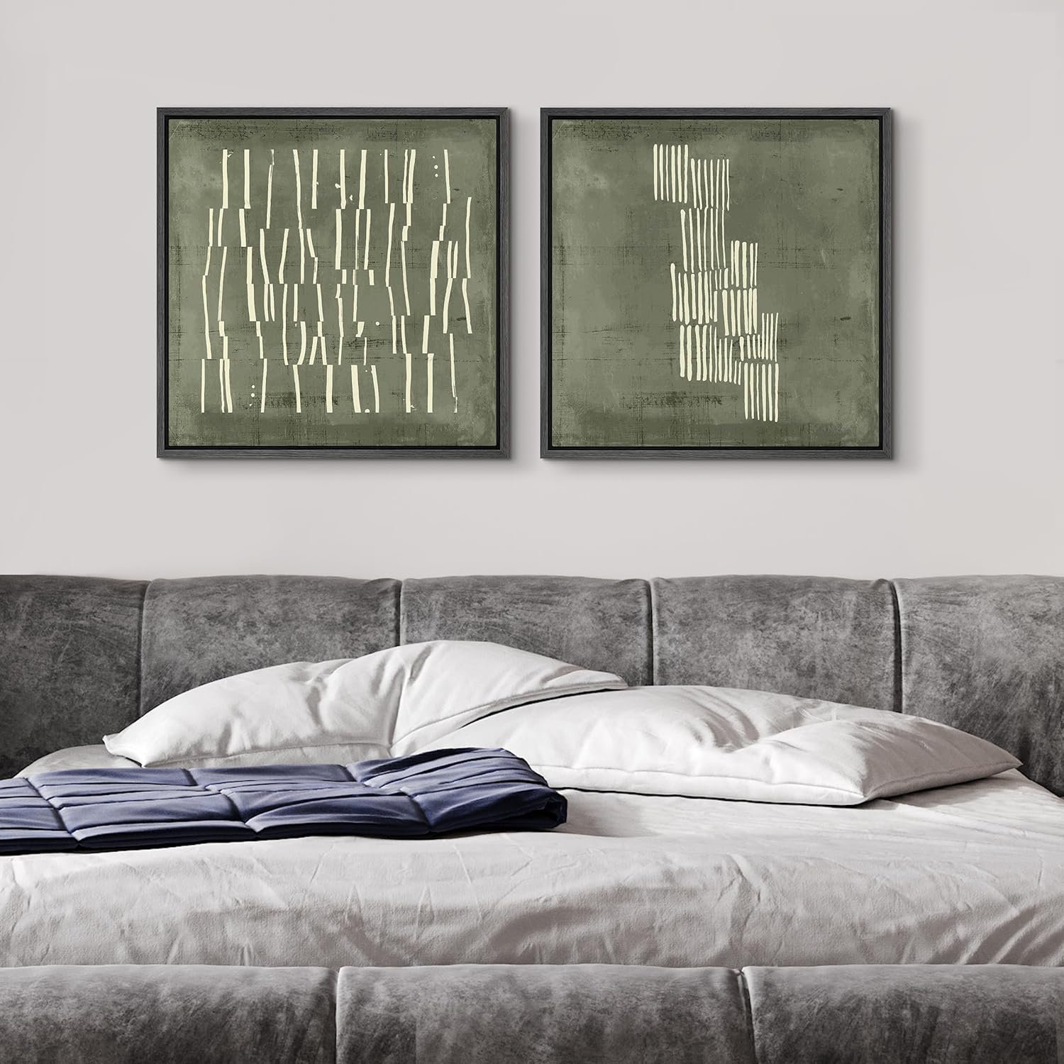 wall26 " Fragmented Lines In Green And White Geometric Abstract " 2 ...