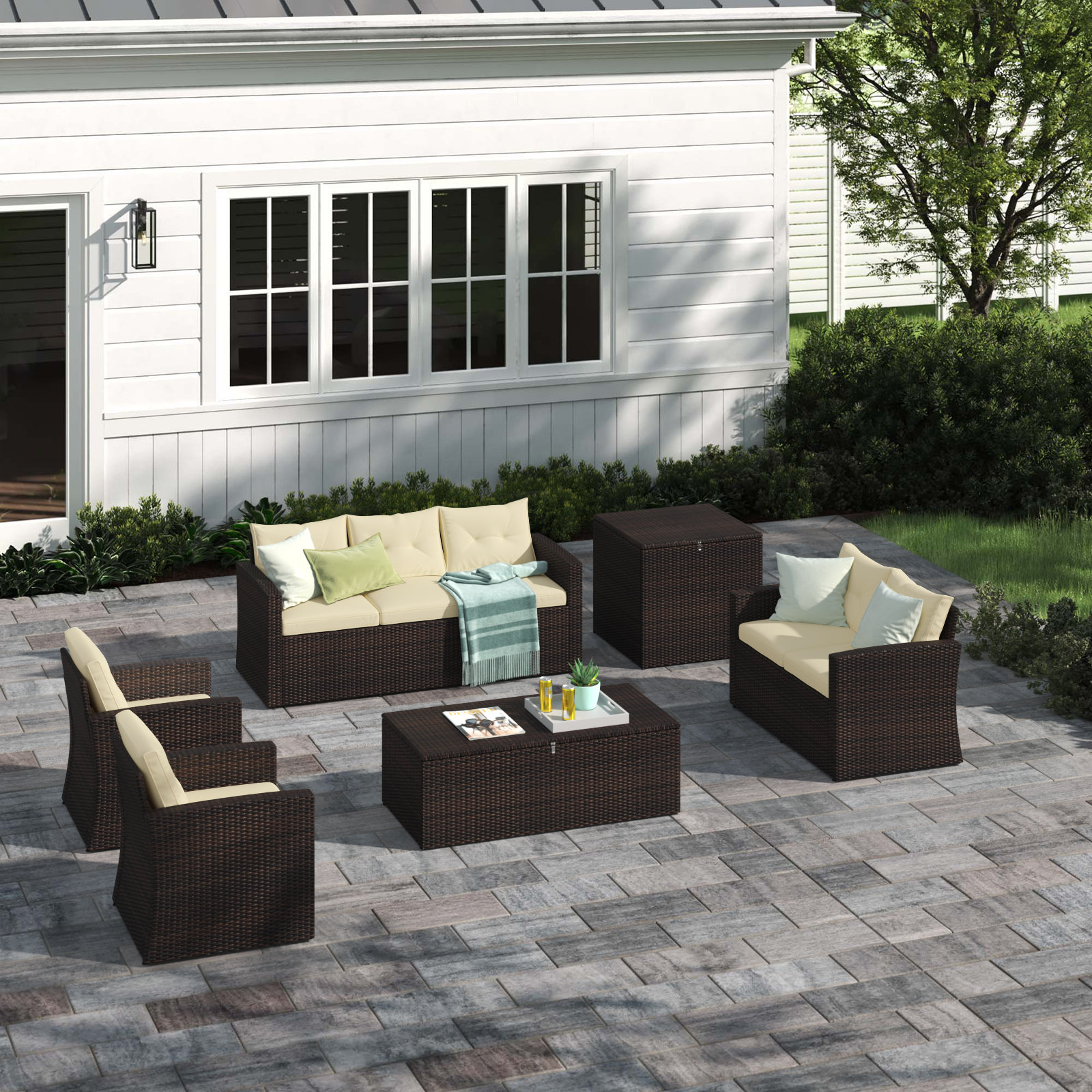 Sol 72 Outdoor™ Arlington Outdoor Wicker 7 Person Seating Group with ...