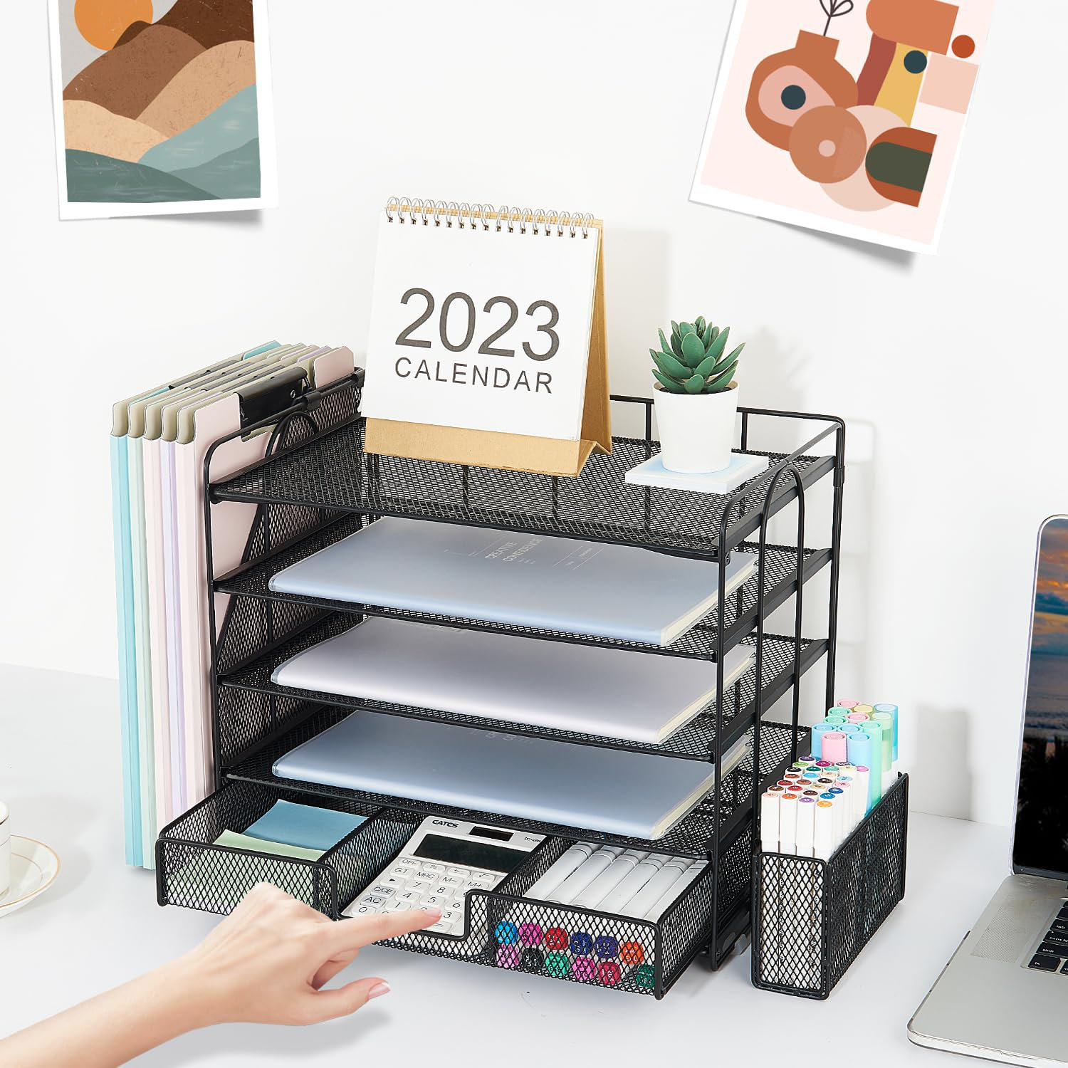 Inbox Zero 5-Tier Metal Desk Organizer With Sliding Shelf, Pen Holder ...