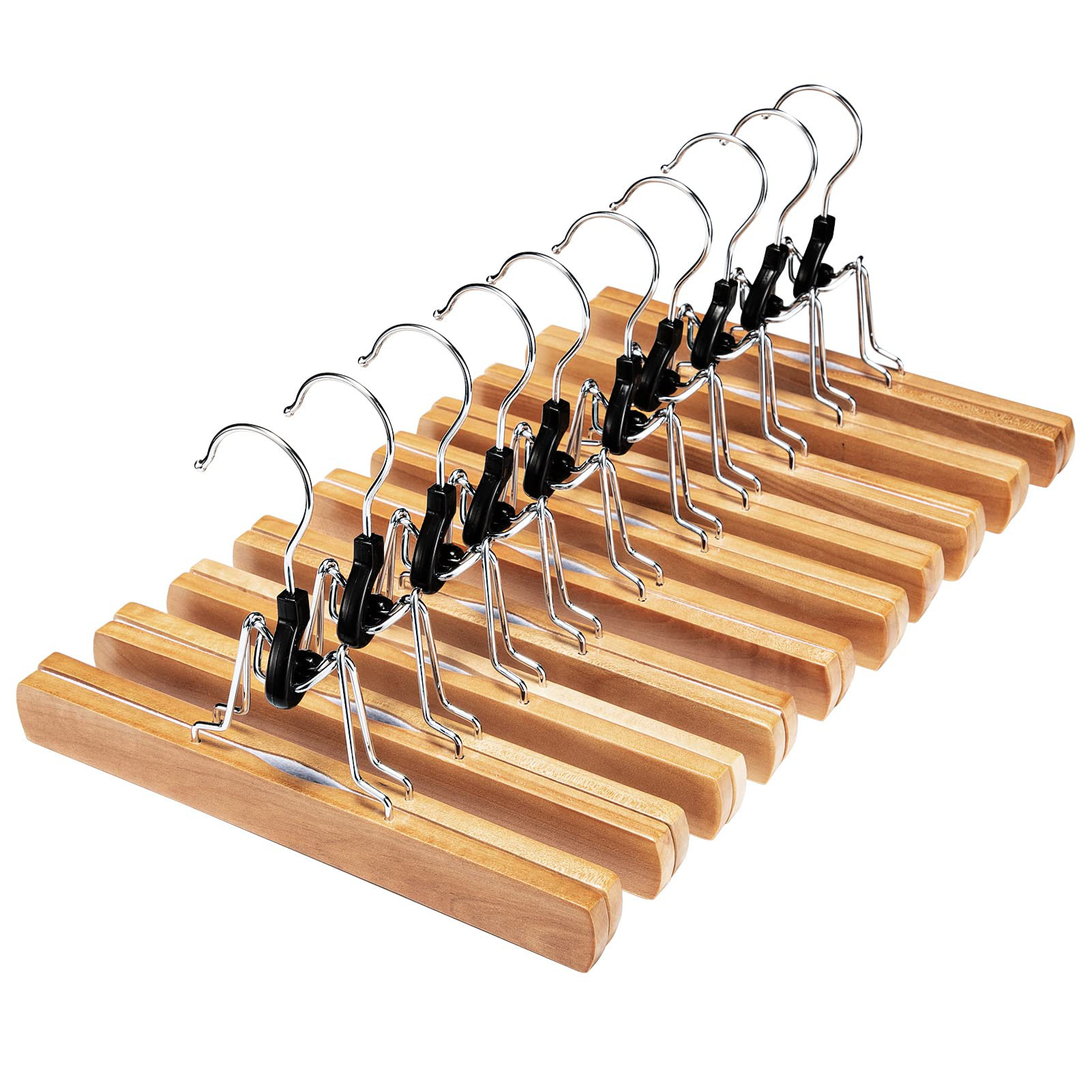 Rebrilliant Wooden Pants Hangers 20 Pack Non Slip Skirt Hangers, Smooth ...