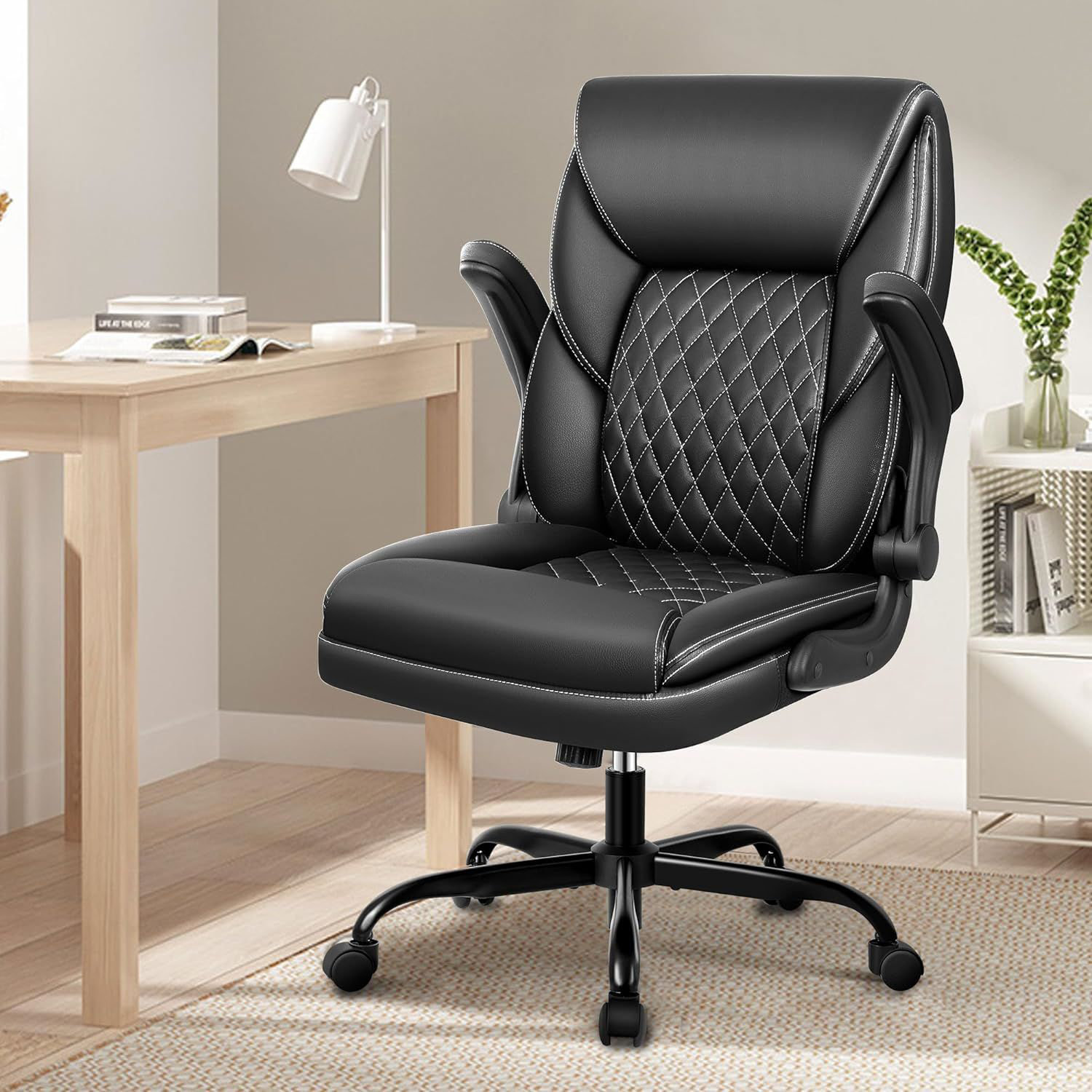 Latitude Run® Marama Ergonomic Leather Office Chair with Flip-Up ...