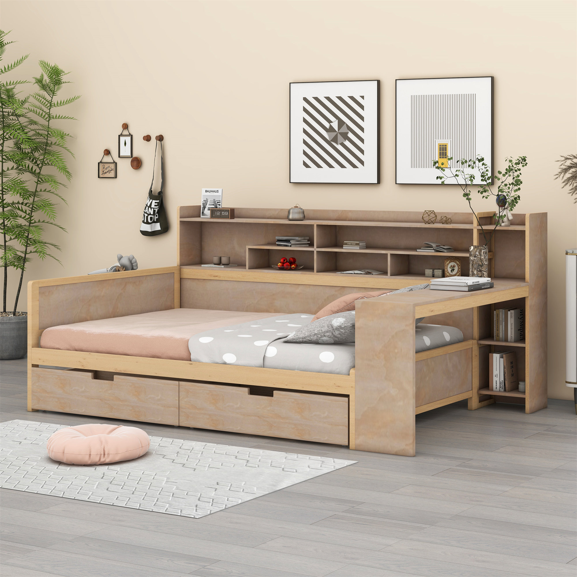Lark Manor™ Wooden Daybed With Storage Shelves,Two Storage Drawers And ...