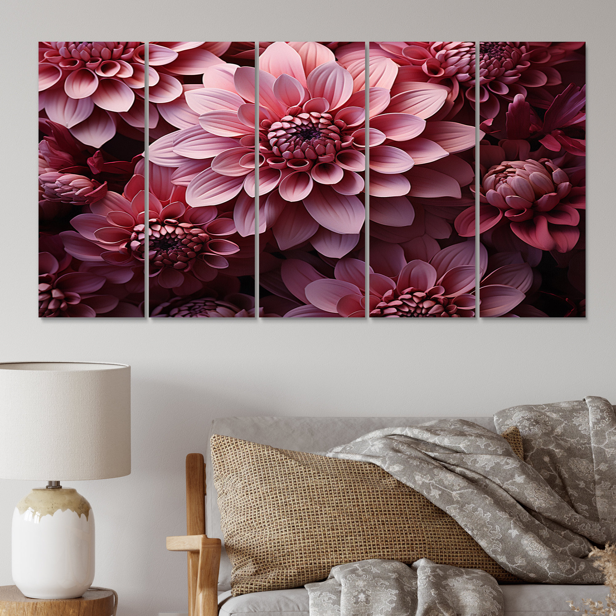 Ebern Designs Pink Mums Mesmerizing I On Canvas 5 Pieces Print | Wayfair