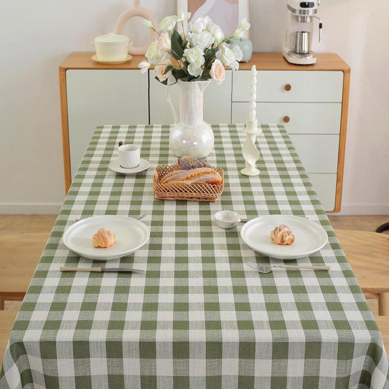 Gracie Oaks Tablecloth Rectangle Cotton Linen Fabric Gingham Table ...
