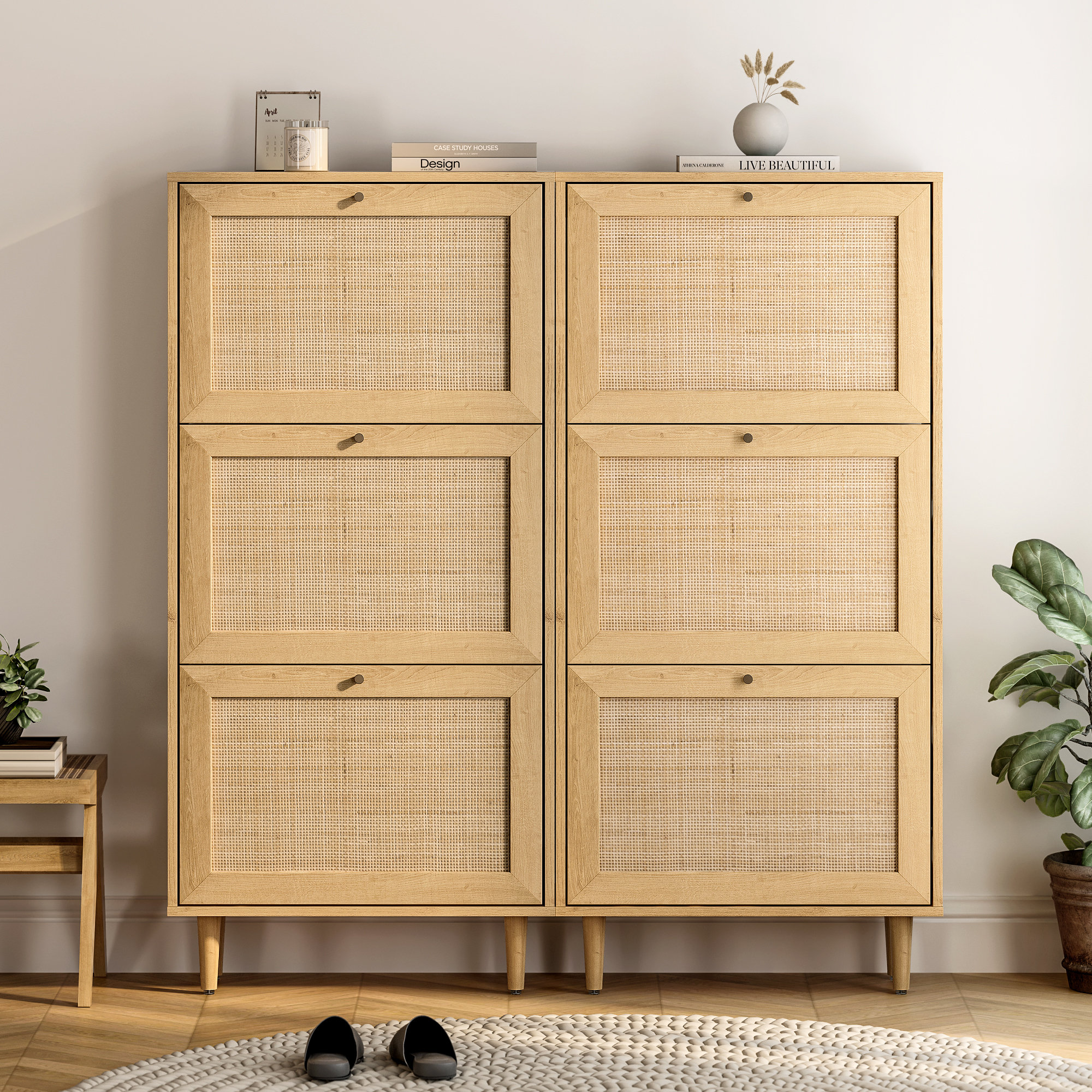 Bayou Breeze 36 Pair Rattan Shoe Cabinet (Set Of 2) | Wayfair